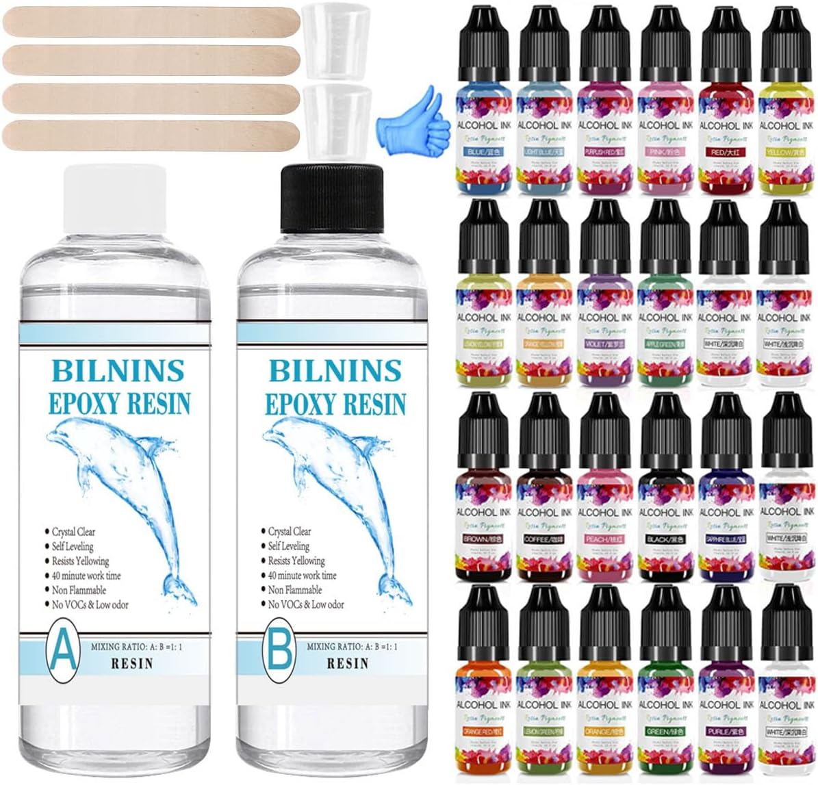 BILNINS Epoxy Resin Kit, 1000ml/33.8oz Crystal Clear Resin Kits for ...