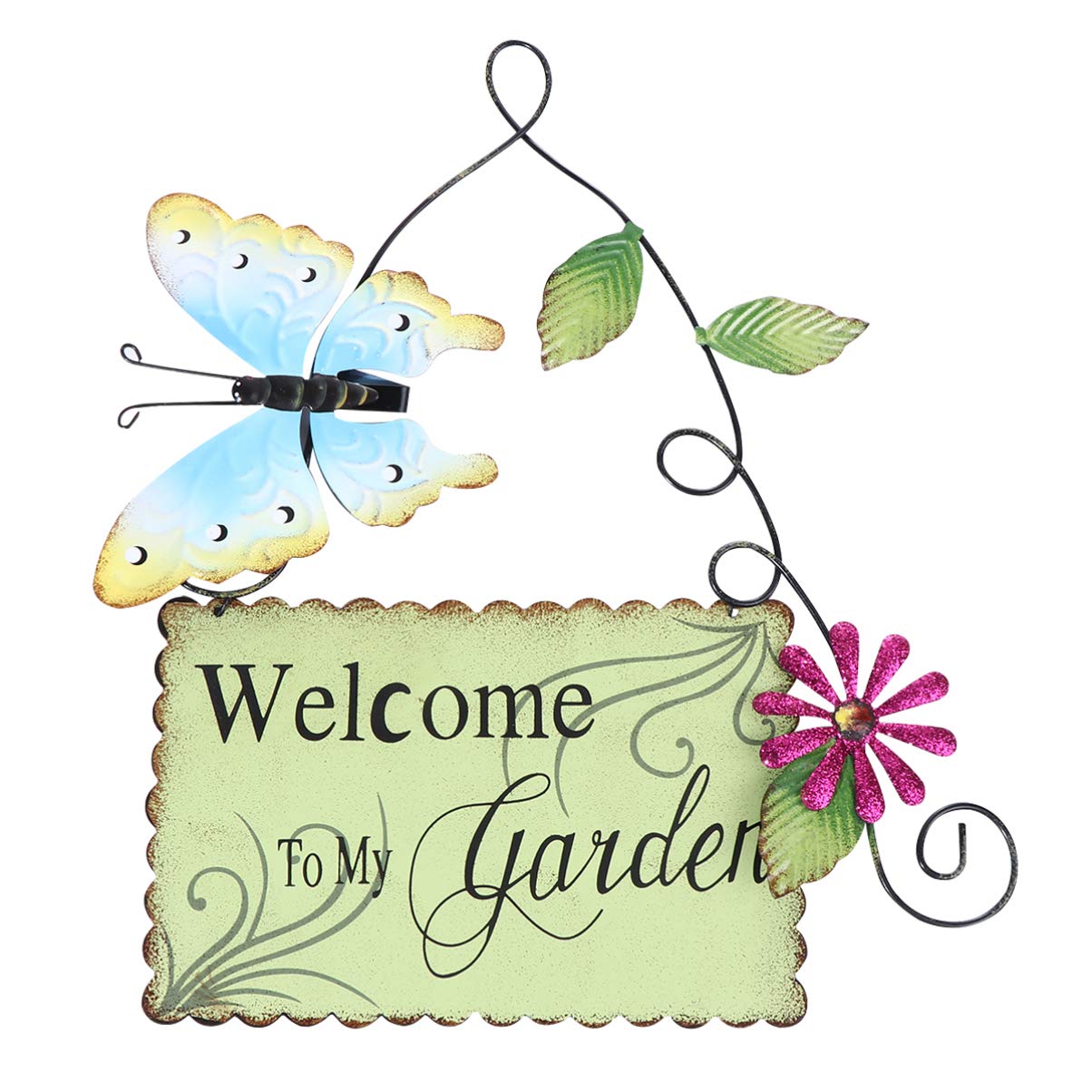 Buy UPKOCH Welcome to My Garden Sign Butterfly Welcome Sign Rosy ...