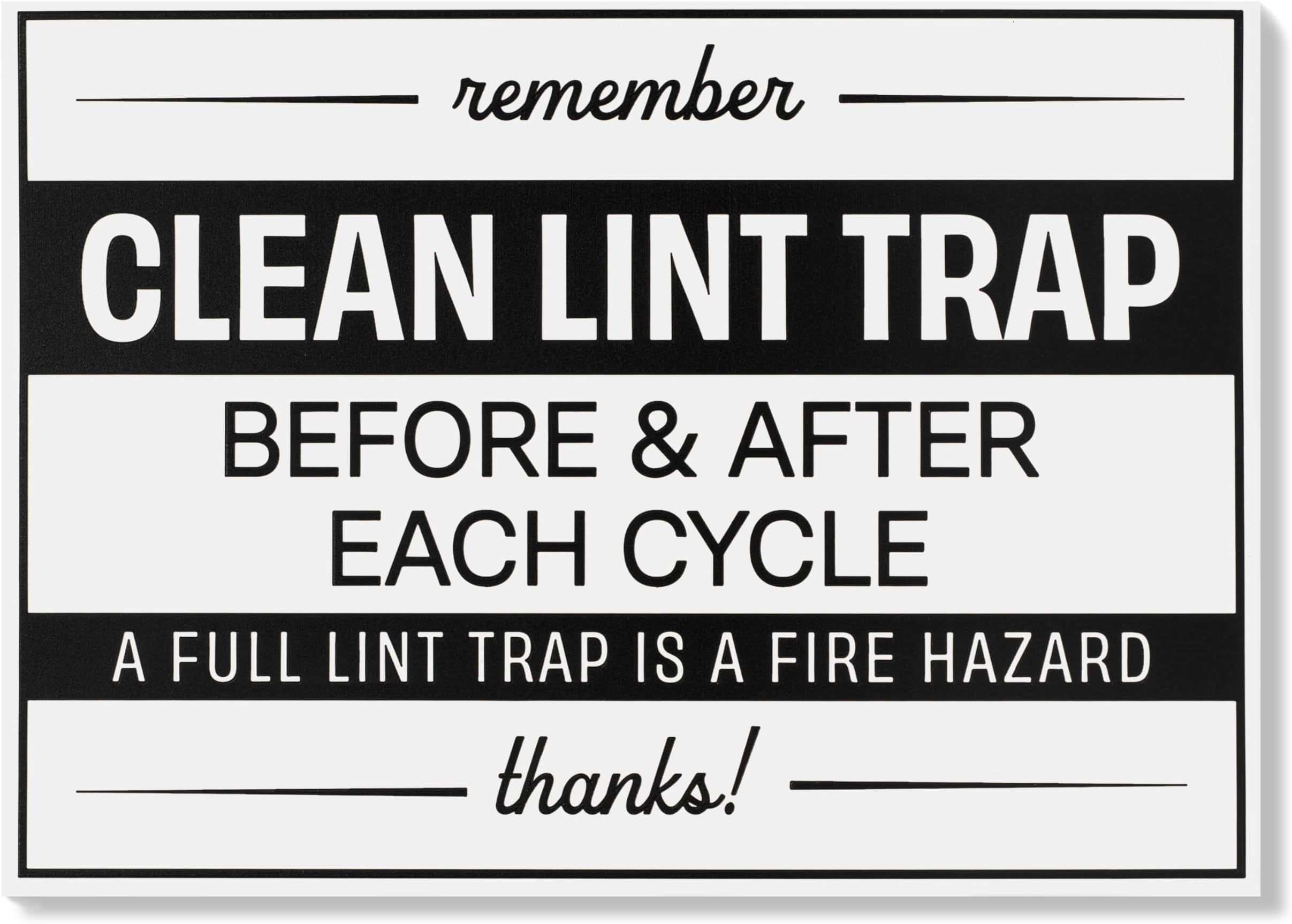 Amazon.com : Clean Lint Trap Sign 5" x 7" | Durable Plastic Clean ...