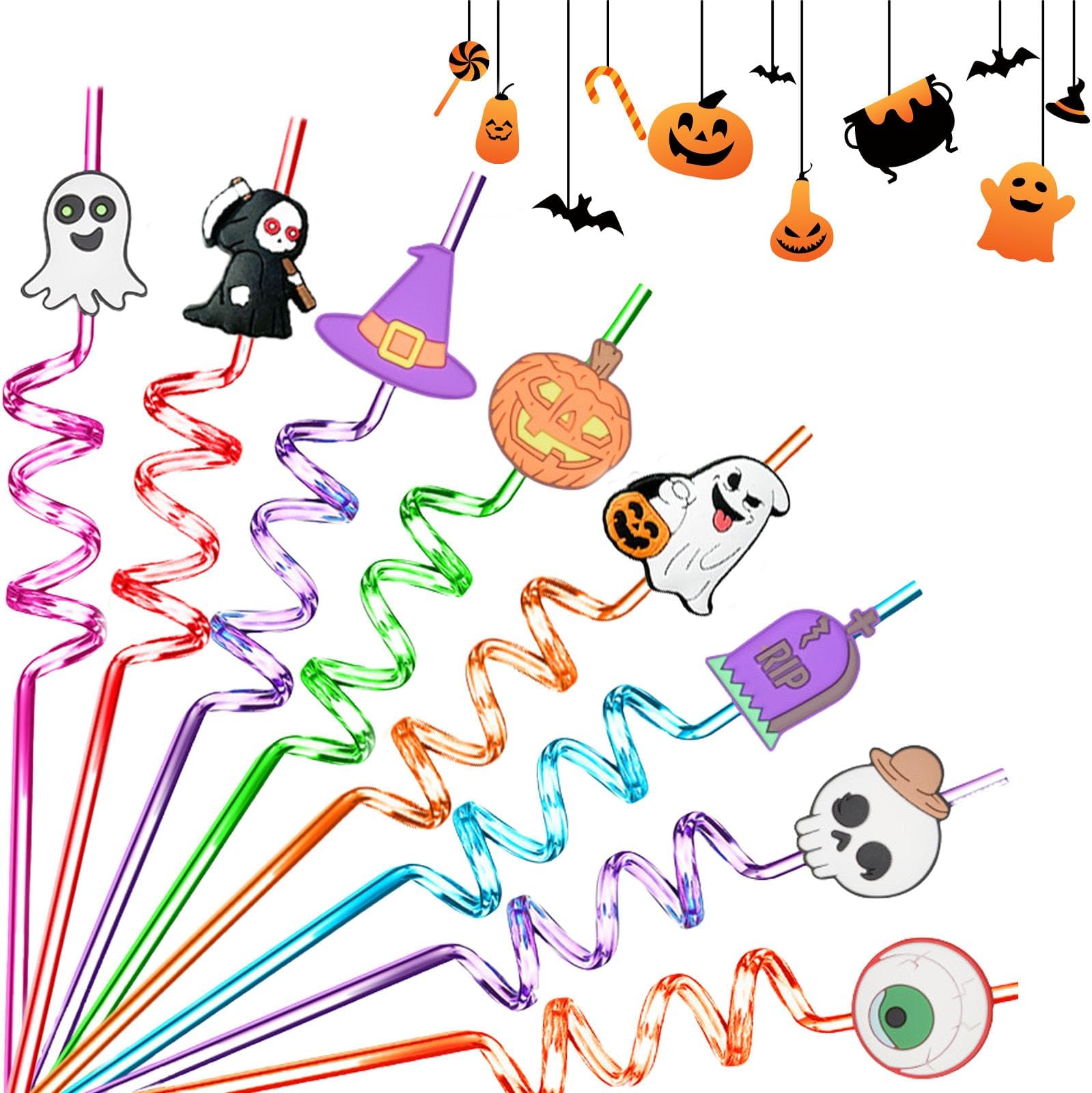 Amazon.com: 24 Reusable Halloween Straws Halloween Party Favors ...