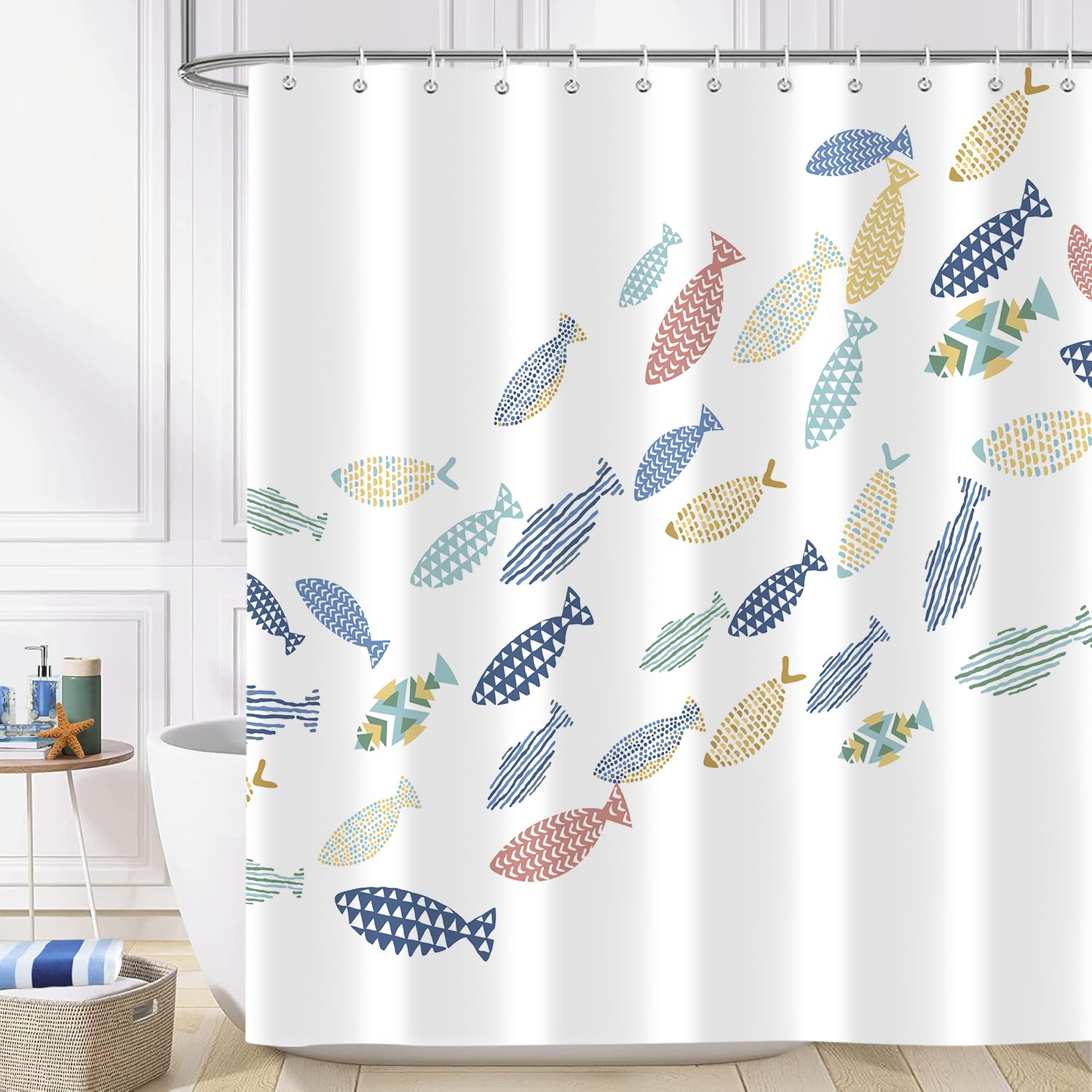 Amazon.com: Aeyadis Colorful Fish Shower Curtain, Ocean Swiming Fishes ...