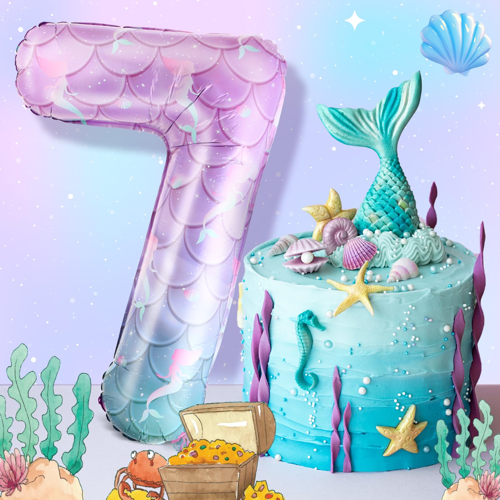 Snapklik.com : 40 Inch Giant Mermaid Number 7 Birthday Balloons Mermaid ...
