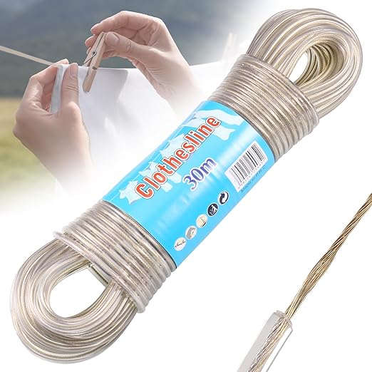 Fentar 30m Washing Line Rope, Heavy Duty Clothes Line Steel Core ...