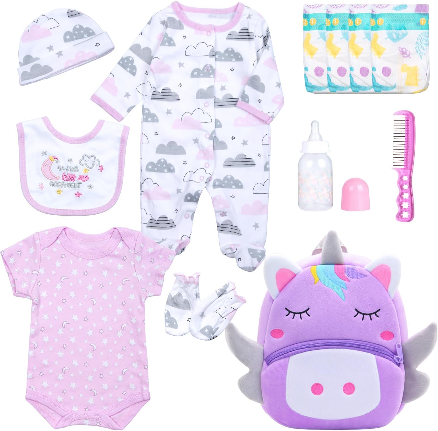 Amazon.com: 12 Pcs Reborn Baby Doll Clothes for 20-23 Inch Reborn Dolls ...