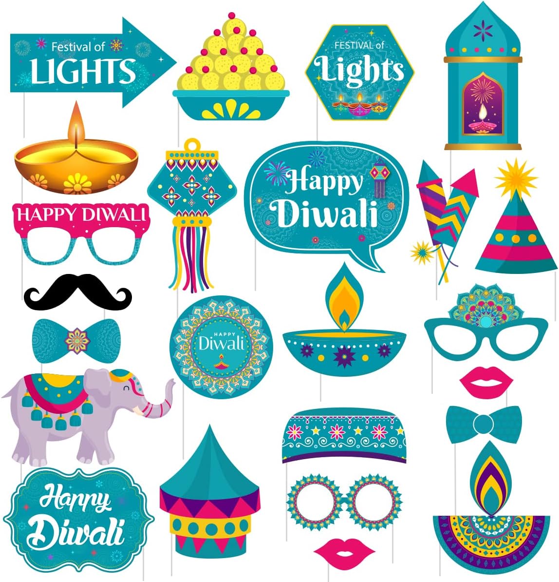 Amazon.com: Happy Diwali Decorations - Happy Diwali Photo Booth Props ...