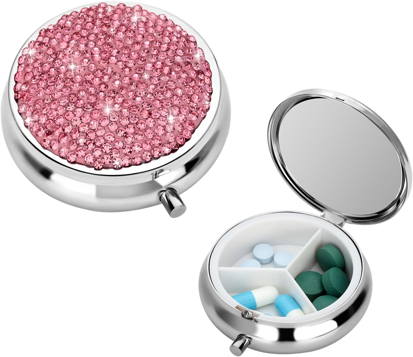 Amazon.com: Soleebee Bling Crystal Pill Box, Portable 3 Compartments ...