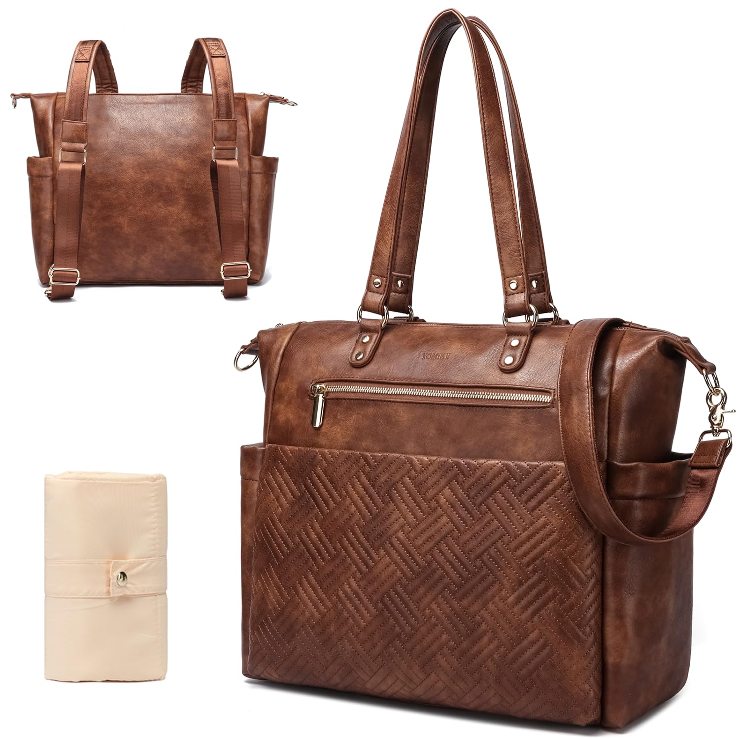 Amazon.com: Large Leather Diaper Bag, Tote with Modern Design, Travel ...