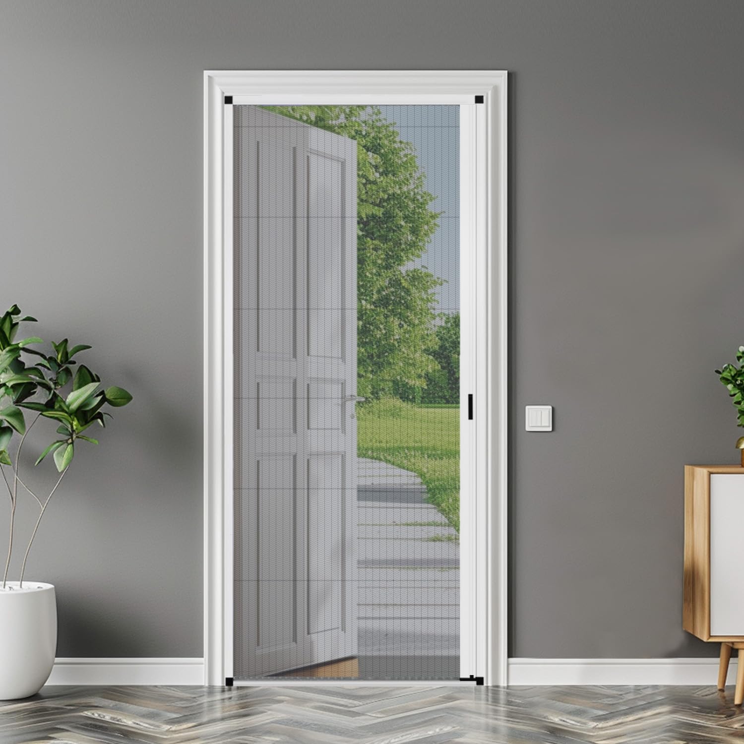 MaKefeile White Retractable with Track Screen Door Sliding Screen Door ...