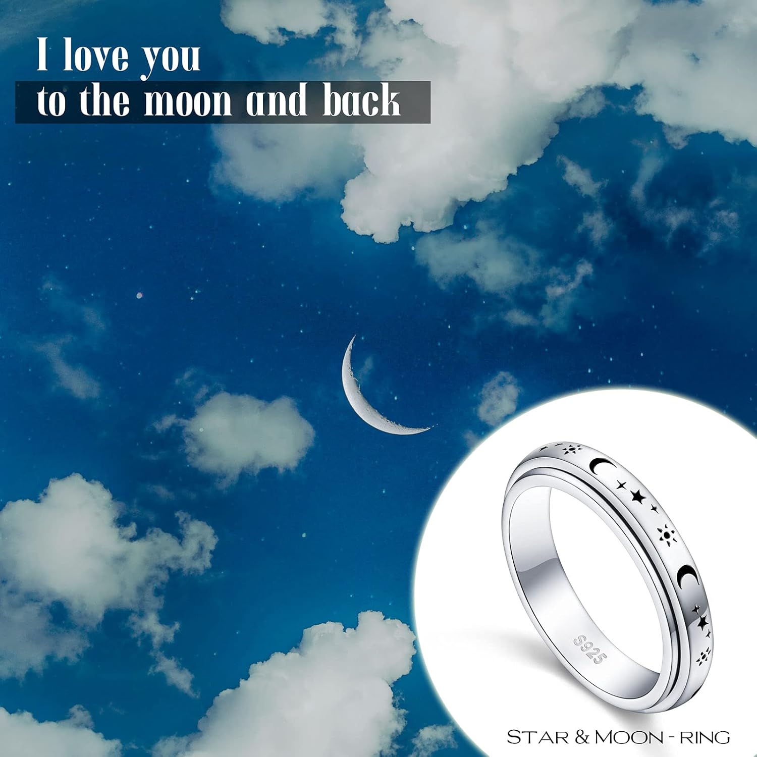 JZMSJF S925 Sterling Silver Faith Hope Love Spinner Rings Inspirational ...