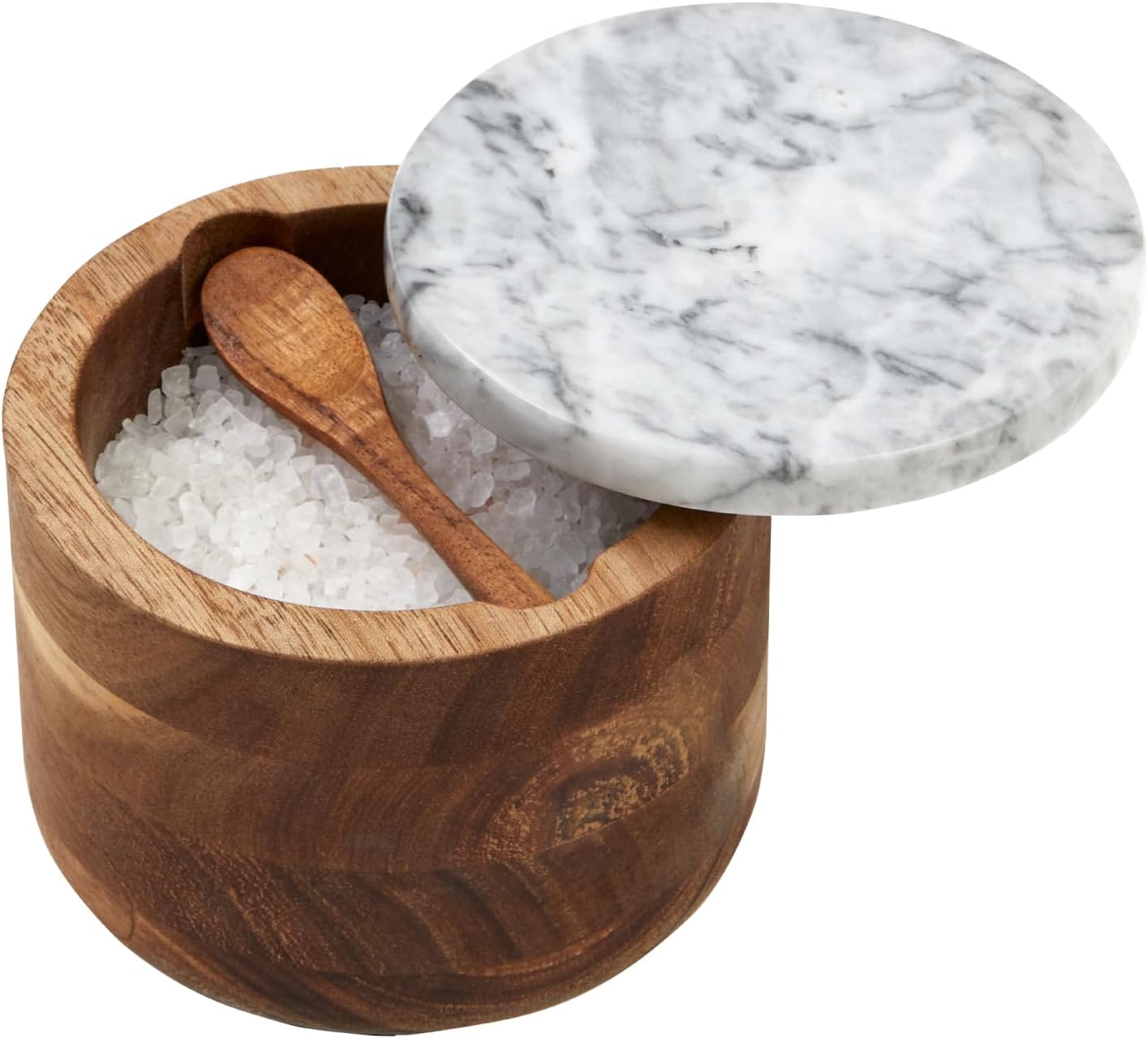 Amazon.com: HESHIBI Marble Salt Cellar Box with Wood Lid & Spoon ...