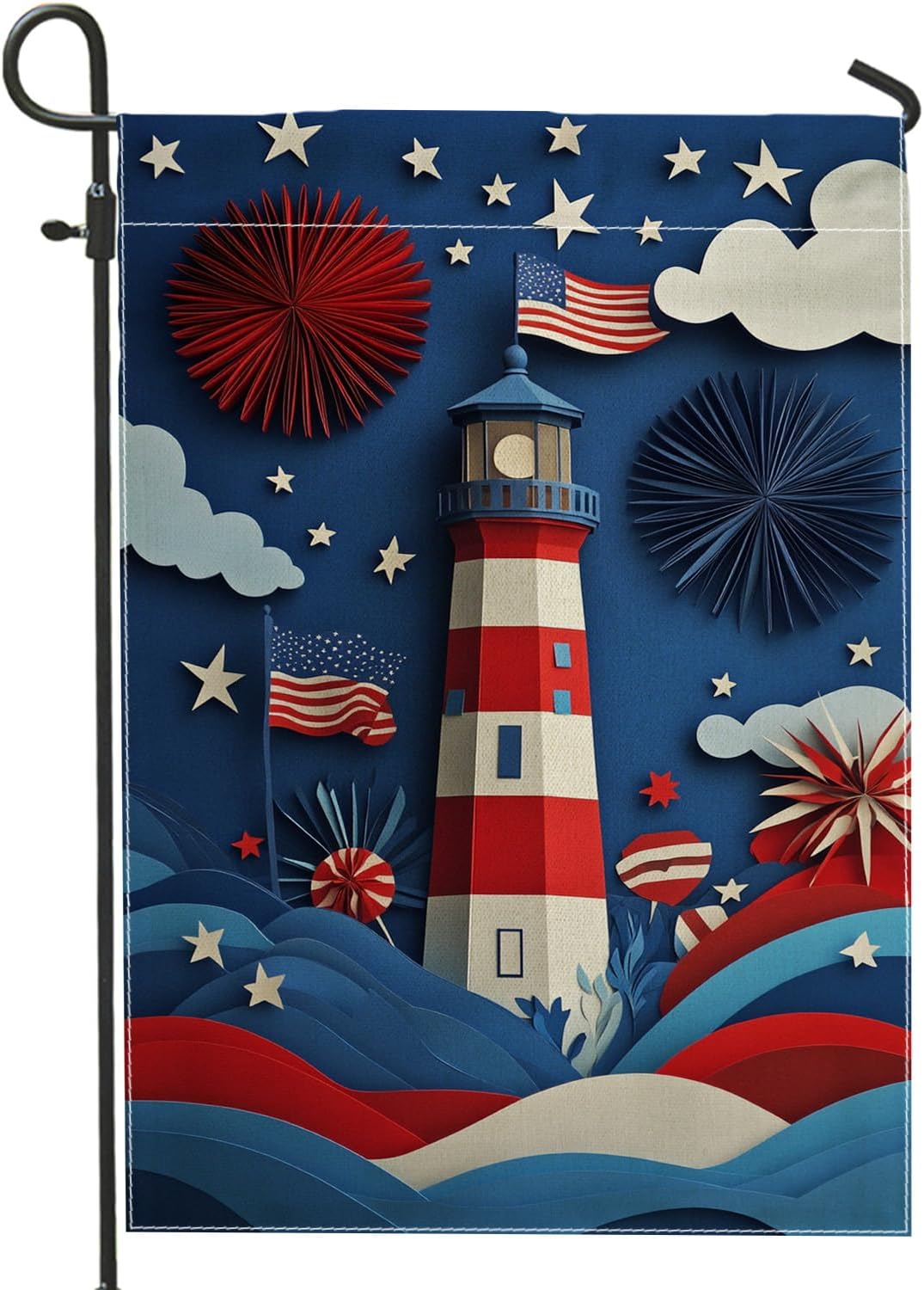 Amazon.com : Patriotic Lighthouse Garden Flag, Red Blue White Stars ...