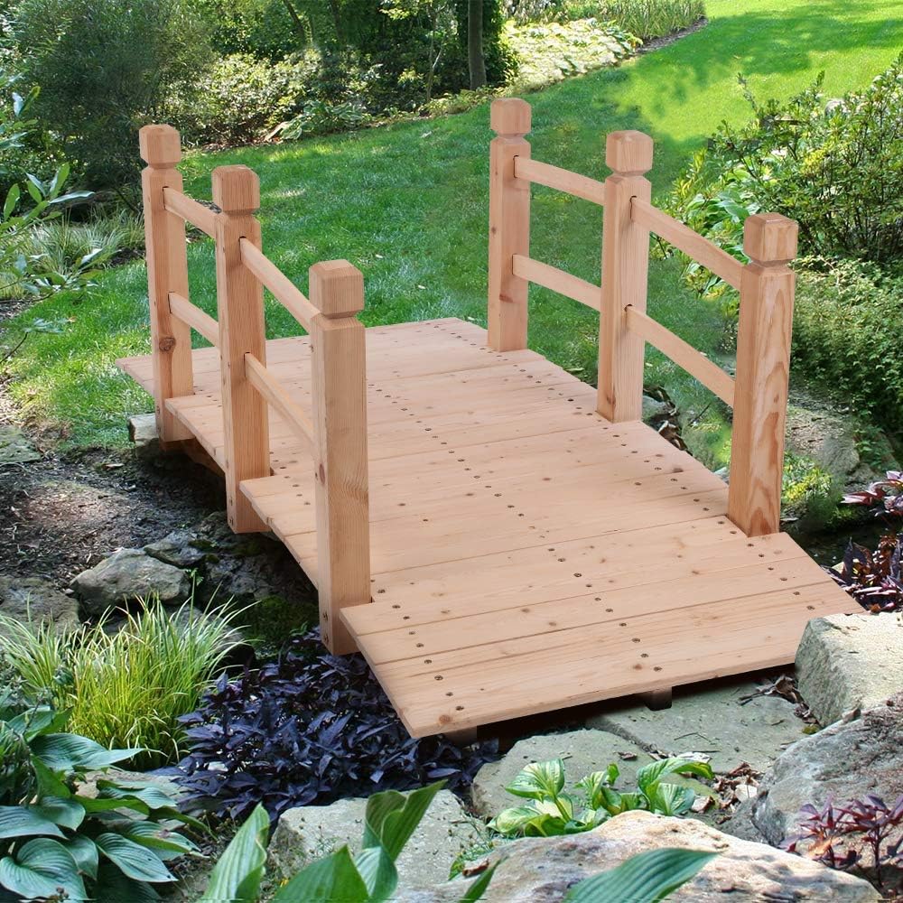 Amazon.com : Volowoo Garden Bridge,Wooden Arc Bridge with Rails for ...