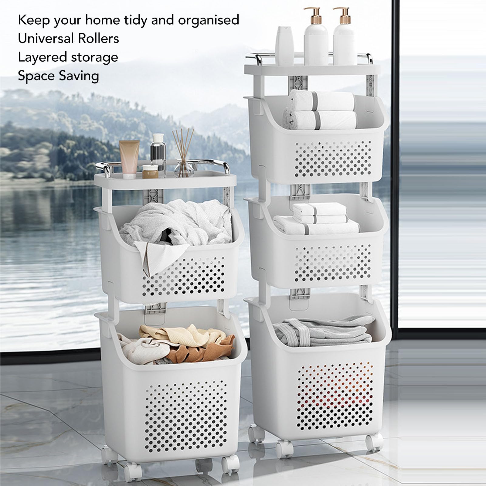 Stackable Hampers Wheels Laundry Hamper Bathroom Cart With Wheels