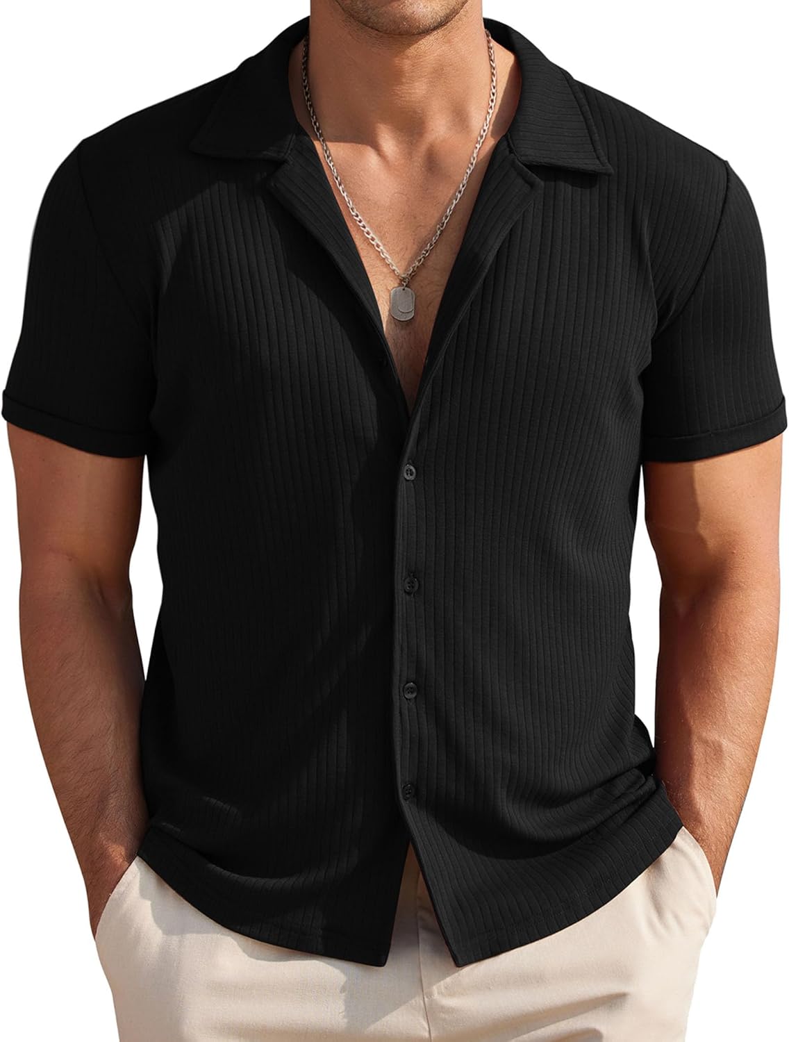 Amazon.com: COOFANDY Mens Knit Button Down Shirt Short Sleeve Button Up Shirt Summer Casual ...