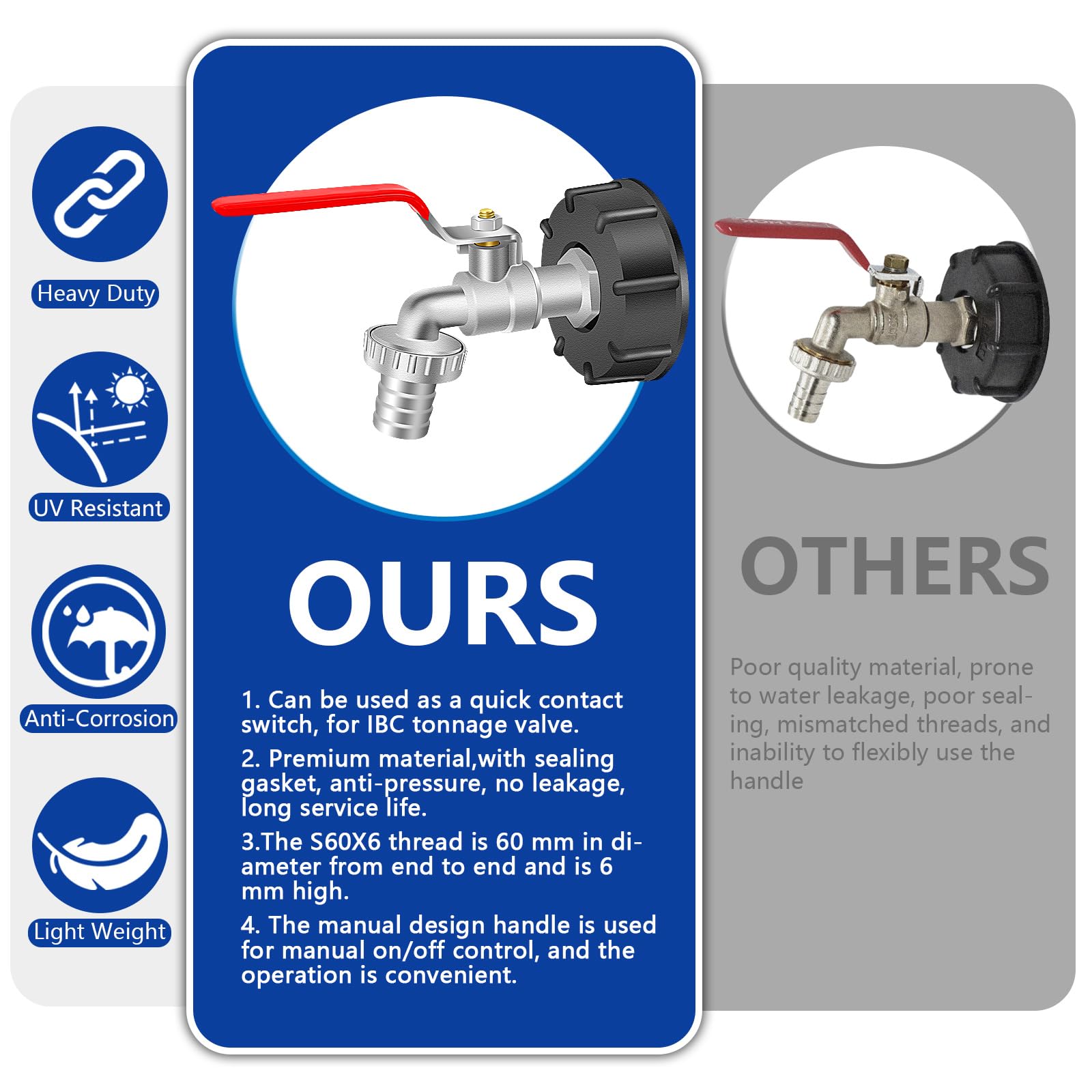 1/2 IBC Tank Adapter IBC Tank Valve,Leakproof Detachable IBC Tote Tank ...