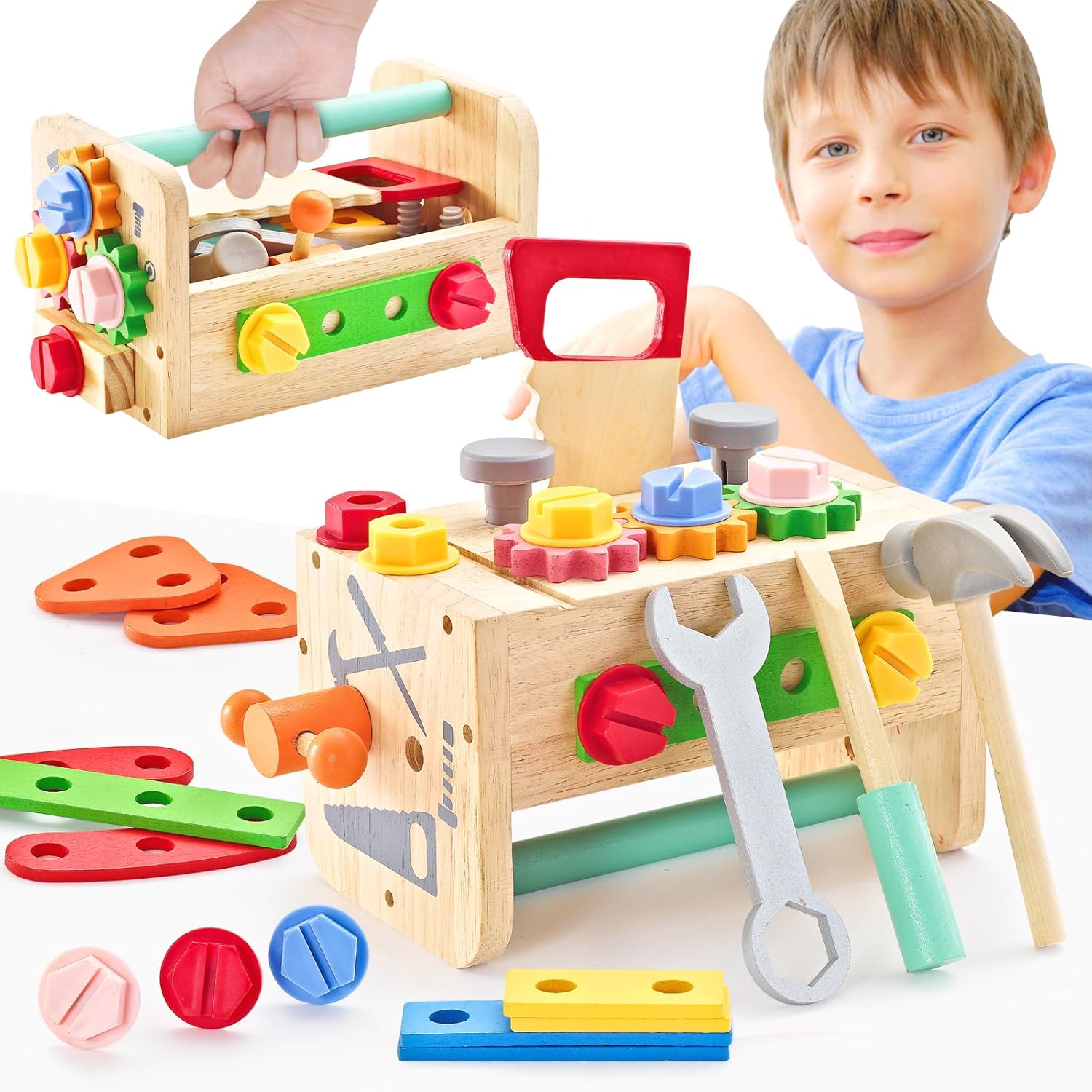 Amazon.com: Kids Tool Set, 38 PCS Wooden Tool Sets for Toddler Age 3-6 ...