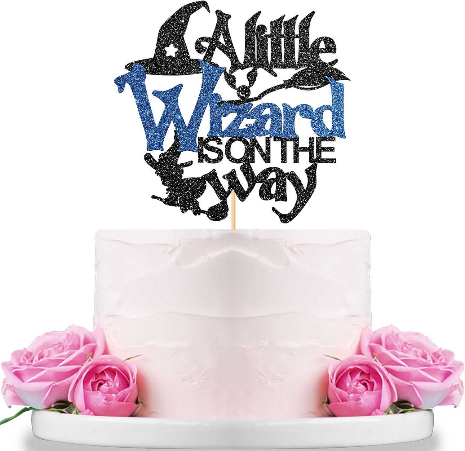 Amazon.com: WeBenison A Little Wizard is on The Way Cake Topper Magical ...