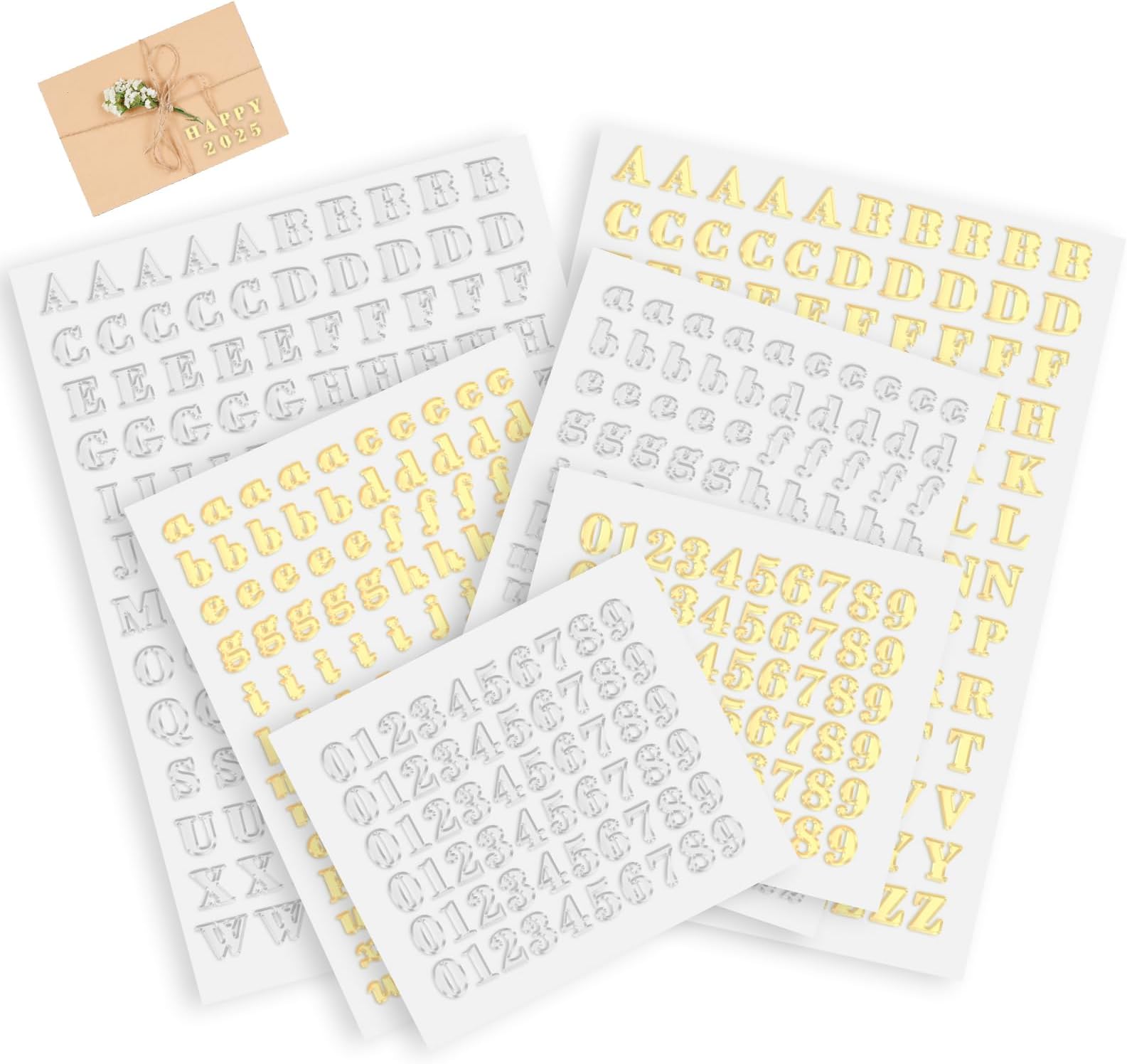 Amazon.com: 6 Sheets Small 0.12 Inch Alphabet Number Stickers Glitter ...