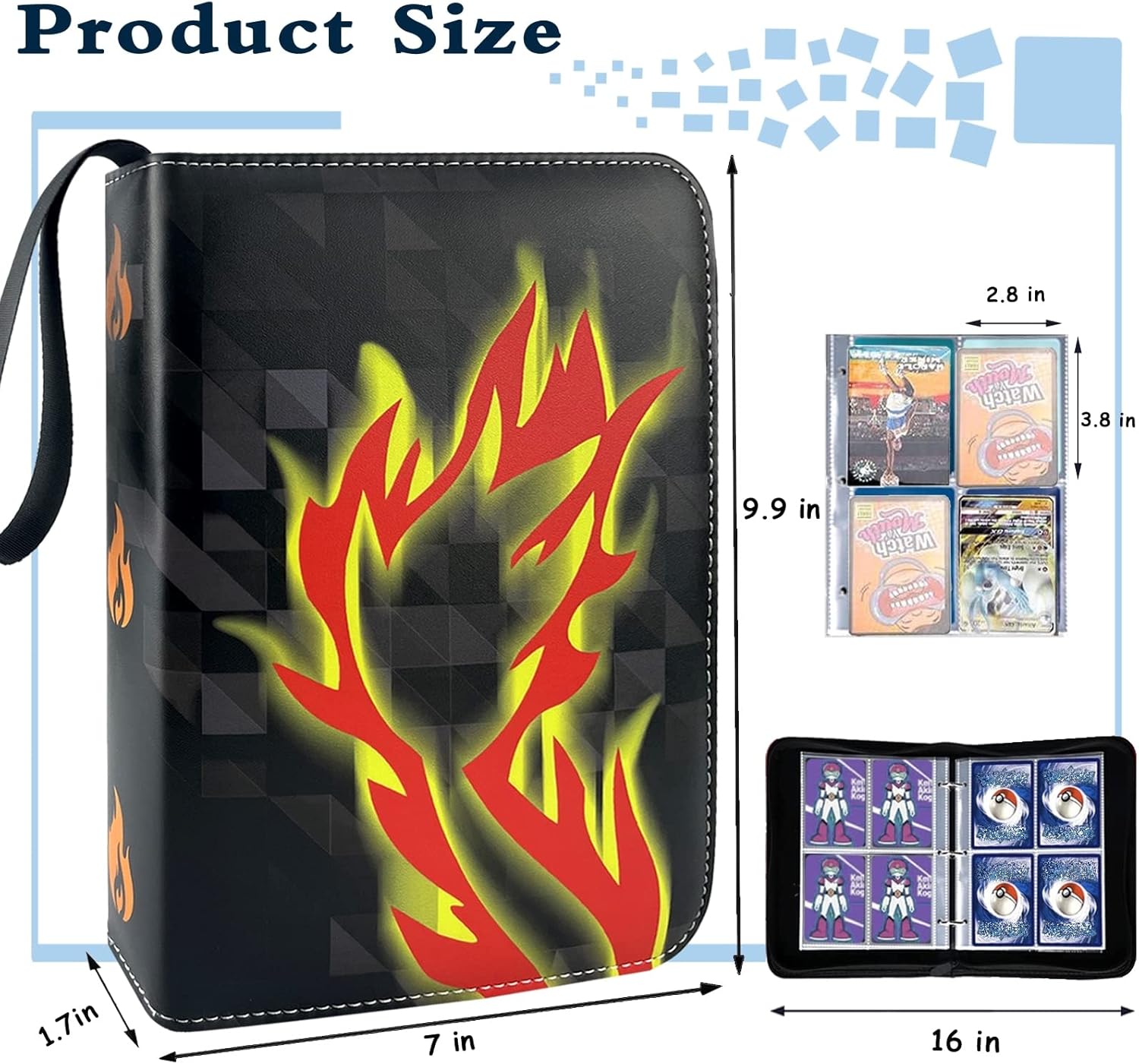 Trading Card Binder, Card Holder Album 4 Pockets 50 Removable Sleeves ...
