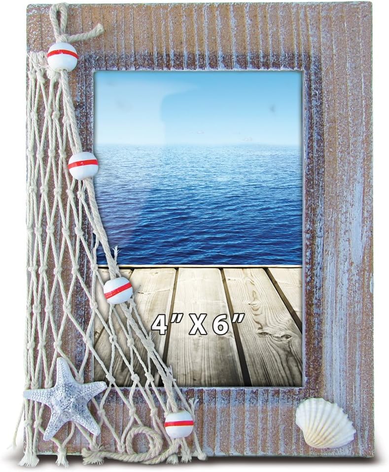 Amazon.com - Qiwog Beach Photo Frame - Nautical Beach Themed Wooden ...
