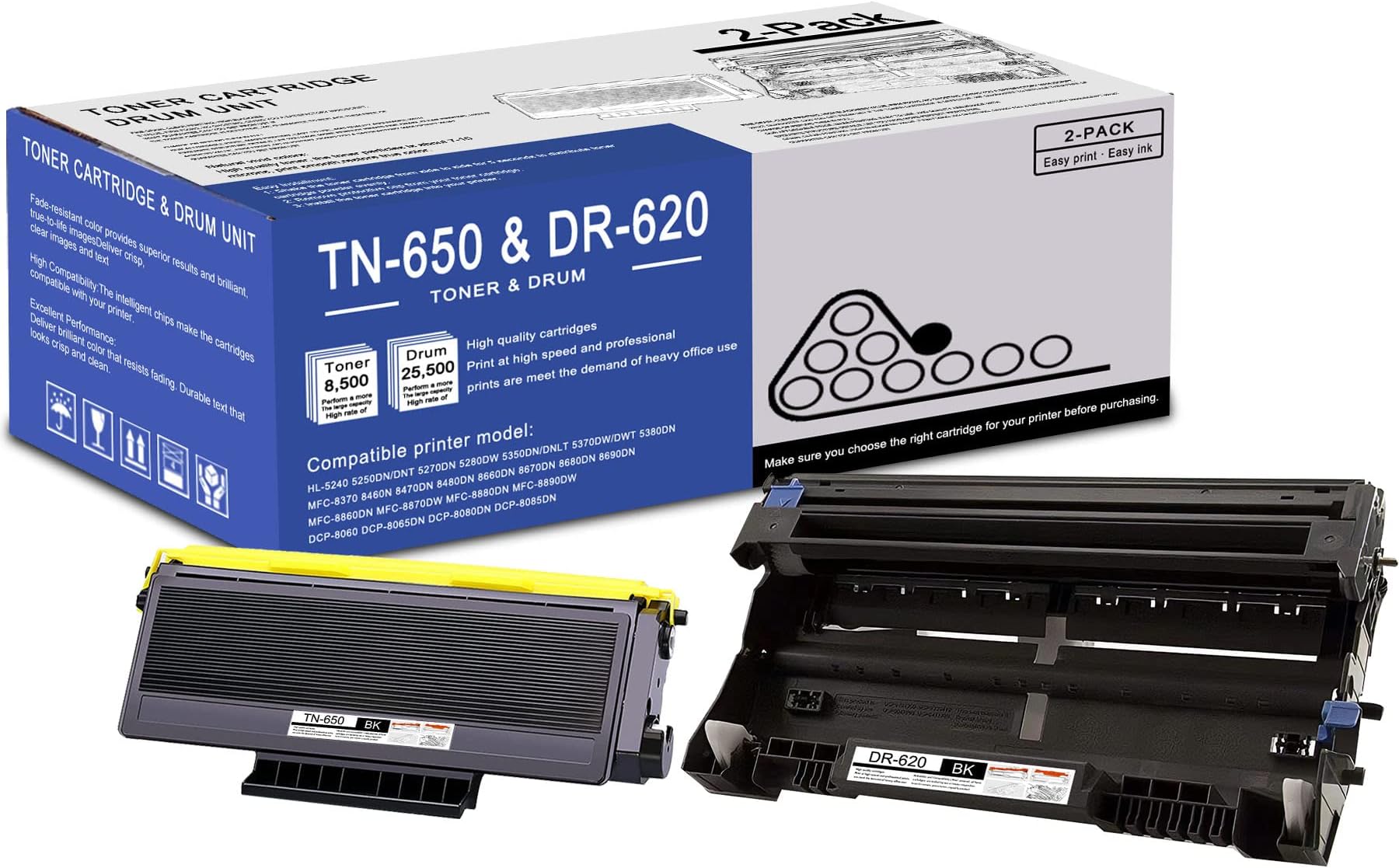 Amazon.com : 1 Pack TN-650 Toner Cartridge and 1 Pack DR-620 Drum Unit ...