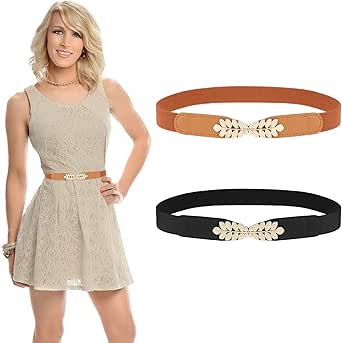 TIESOME Cinturones elásticos ajustados para mujer, 2 piezas de cintura elástica para mujer ...