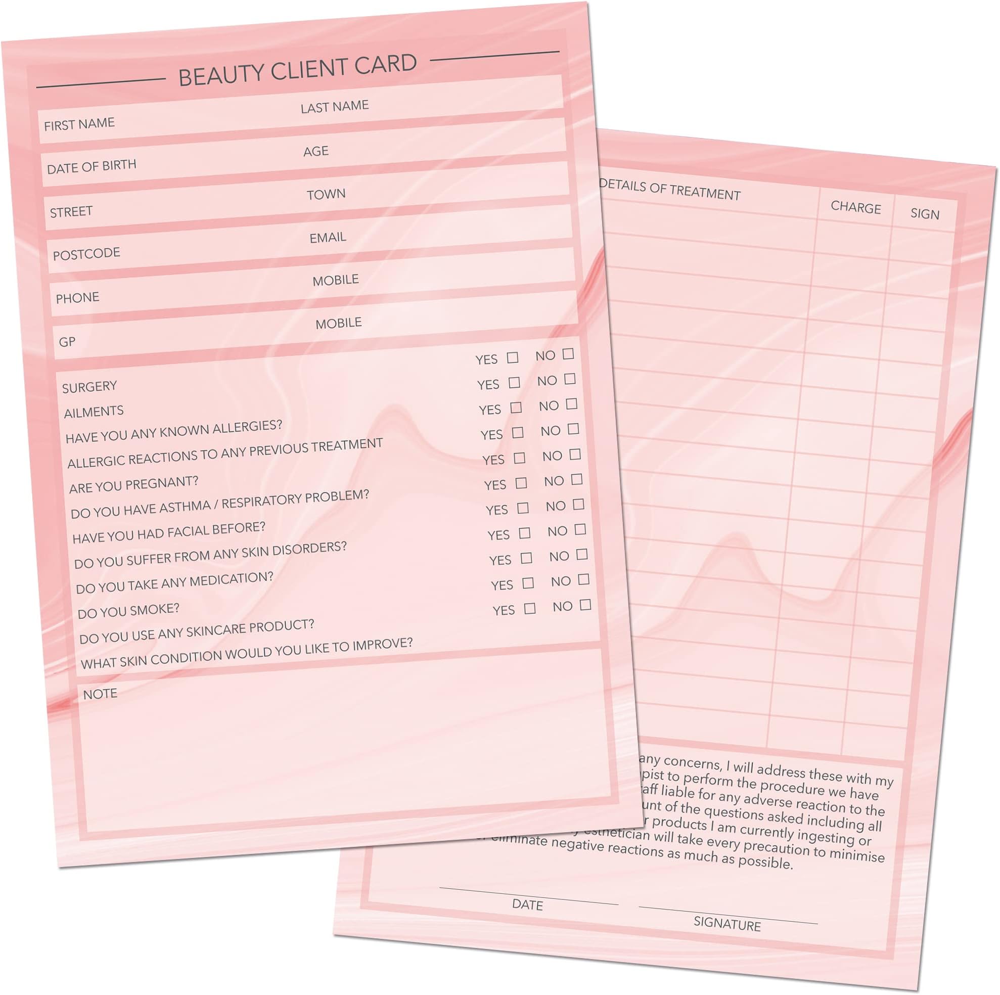 Medical Client Record Card - Treatment Consultation Form for Mobile ...