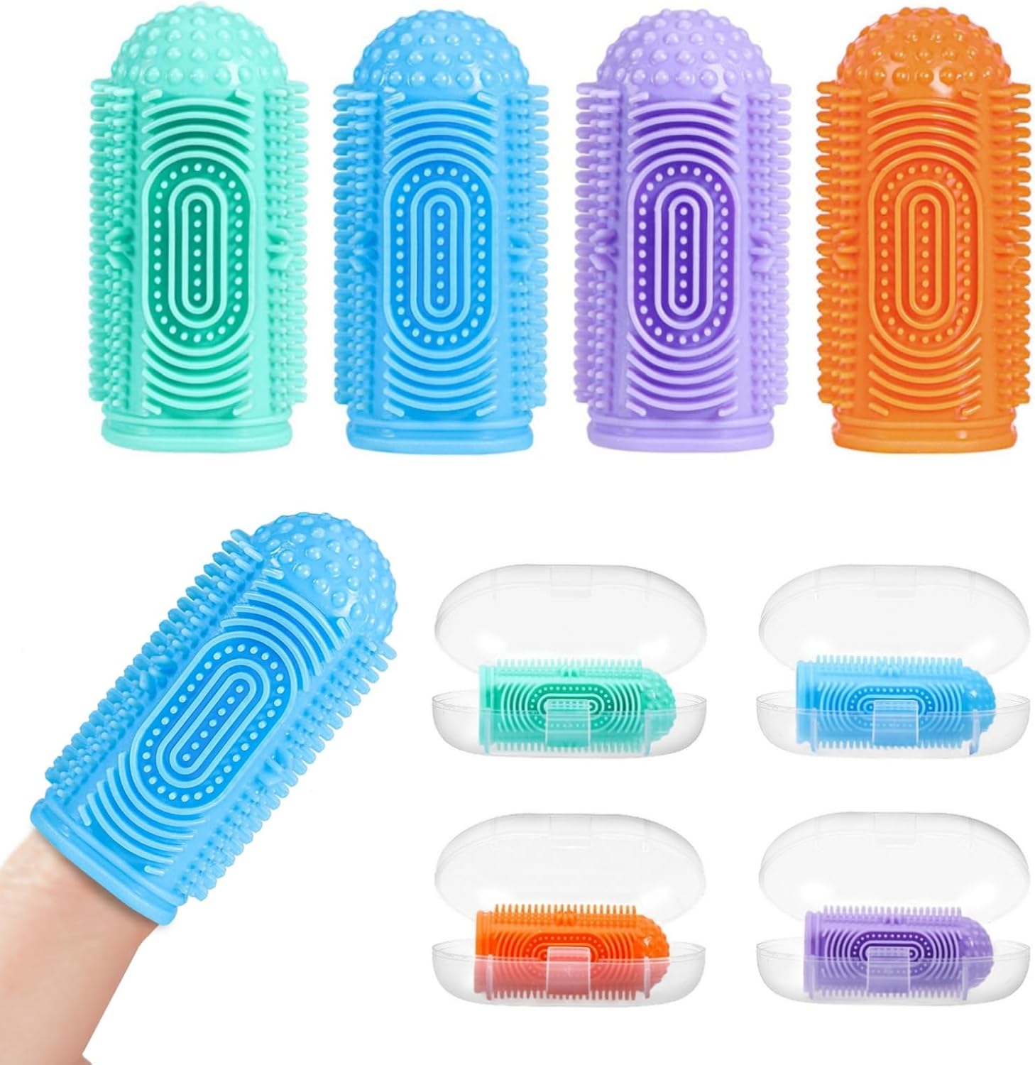 Amazon.com: NFSVLB Finger Tooth Brushing Baby Toothbrush 4 Pcs with 4 ...