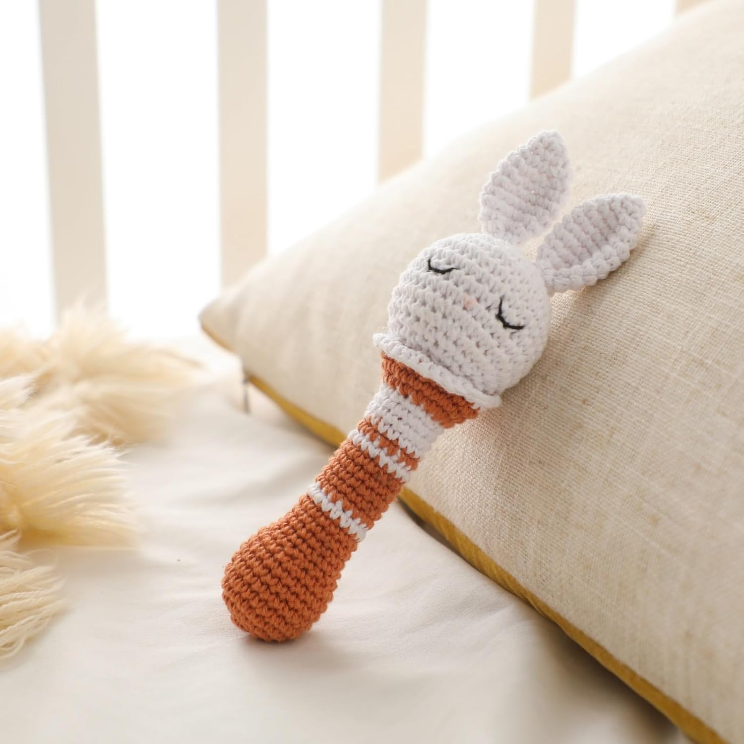 Amazon.com: Crochet Baby Rattle Lovely Crochet Brown Bunny Rattle ...