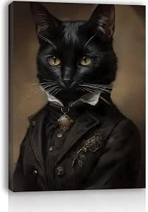 Amazon.com: Black Cat Canvas Framed Wall Art Poster 11.5x15 Inch ...
