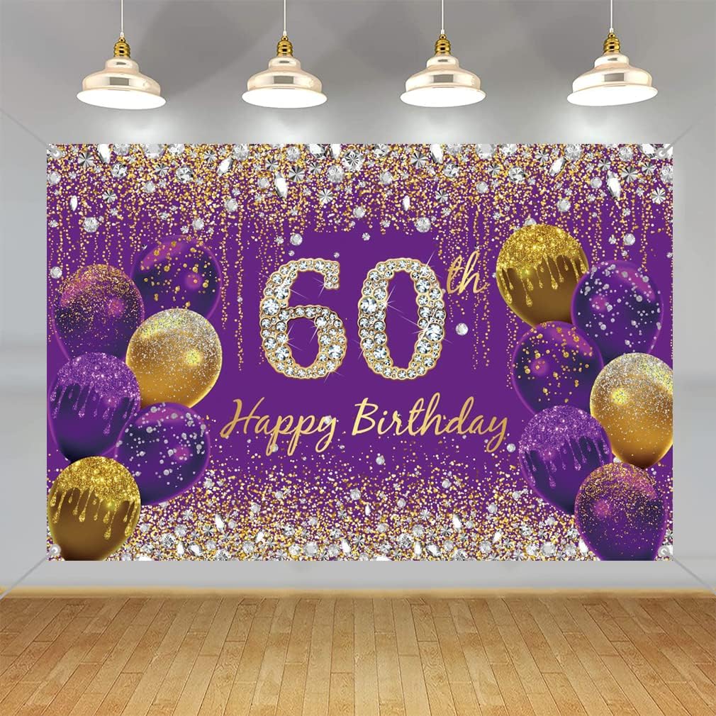 Amazon.com: 60th Birthday Decoration for Women, Glitter Purple Fabric ...
