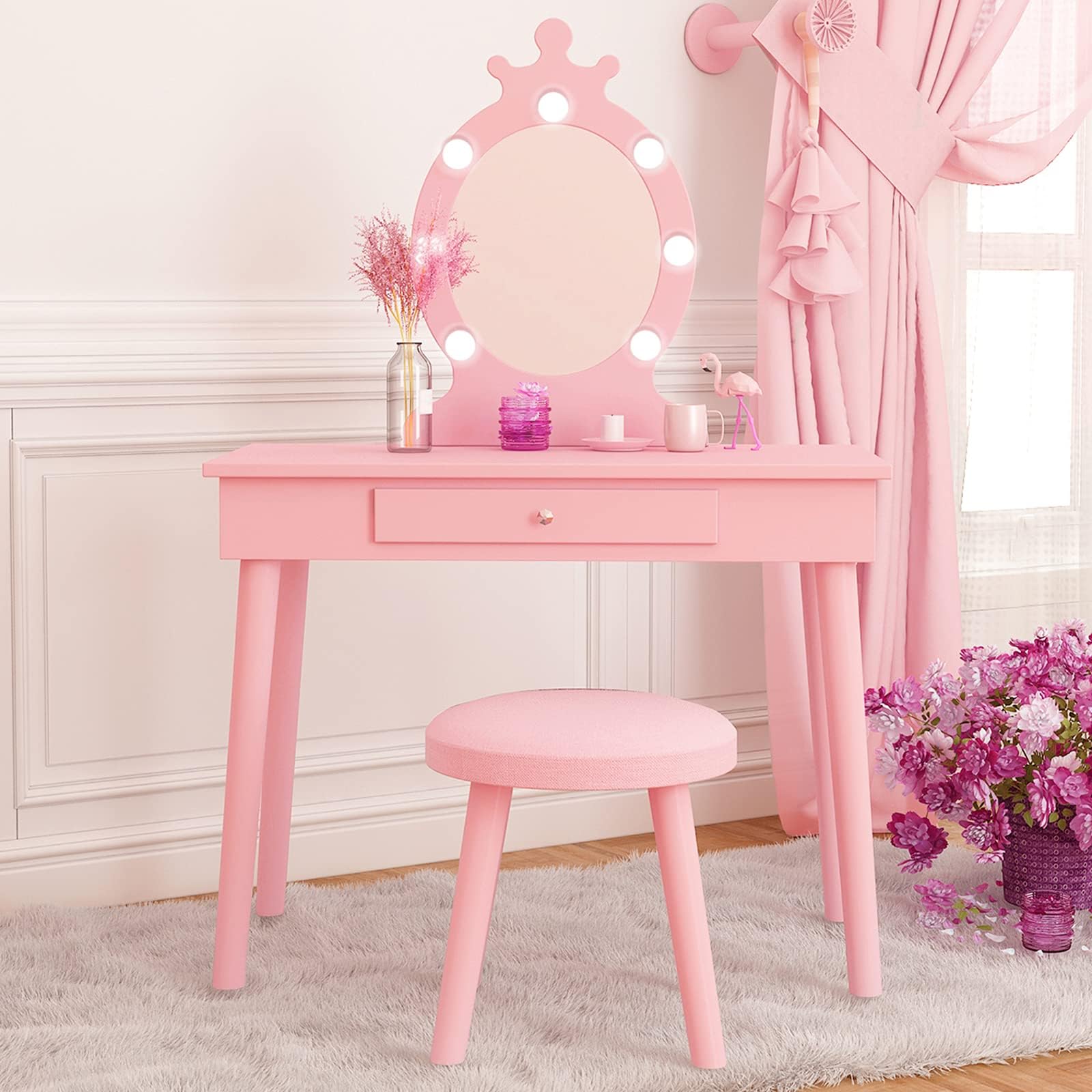 Amazon.com: JOYMOR Kids Princess Vanity Table and Chair Set, Kids ...