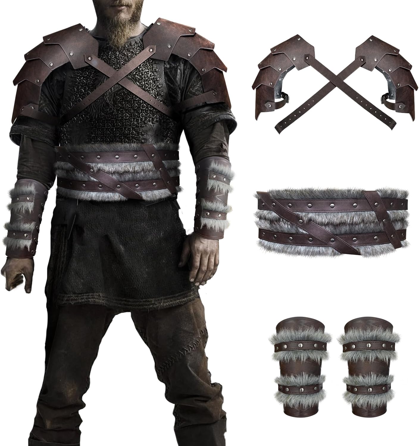 Amazon.com: HiiFeuer Medieval Faux Leather Double Pauldron with ...