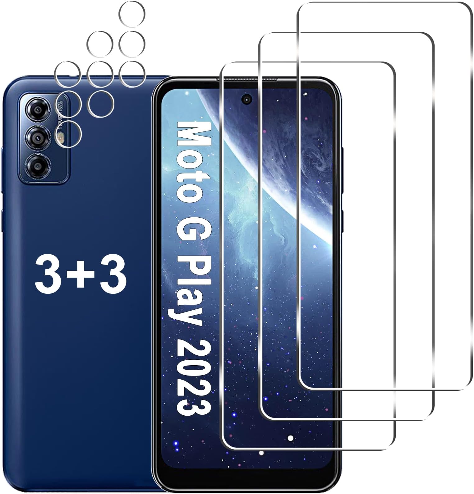 Amazon.com: [3+3 Pack] Moto G Play 2023 Screen Protector + Camera Lens Protector, 9H Tempered ...