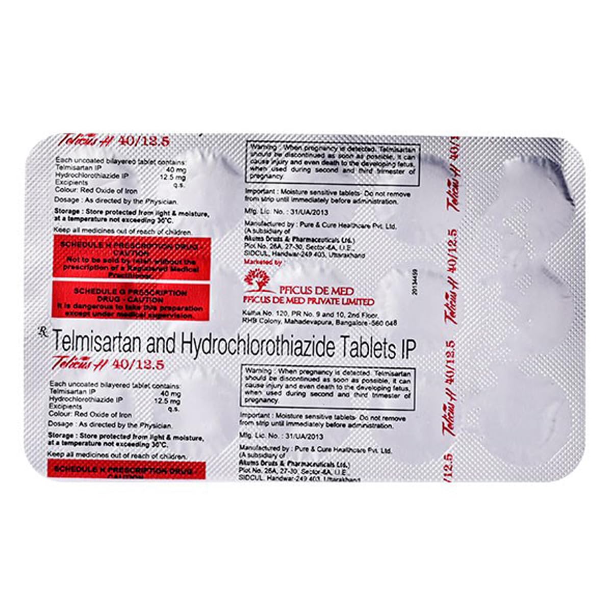Telicus H 40/12.5MG - Strip of 15 Tablets : Amazon.in: Health ...