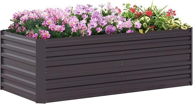 Amazon.com : Outsunny Galvanized Raised Garden Bed Kit with Reinforcing ...