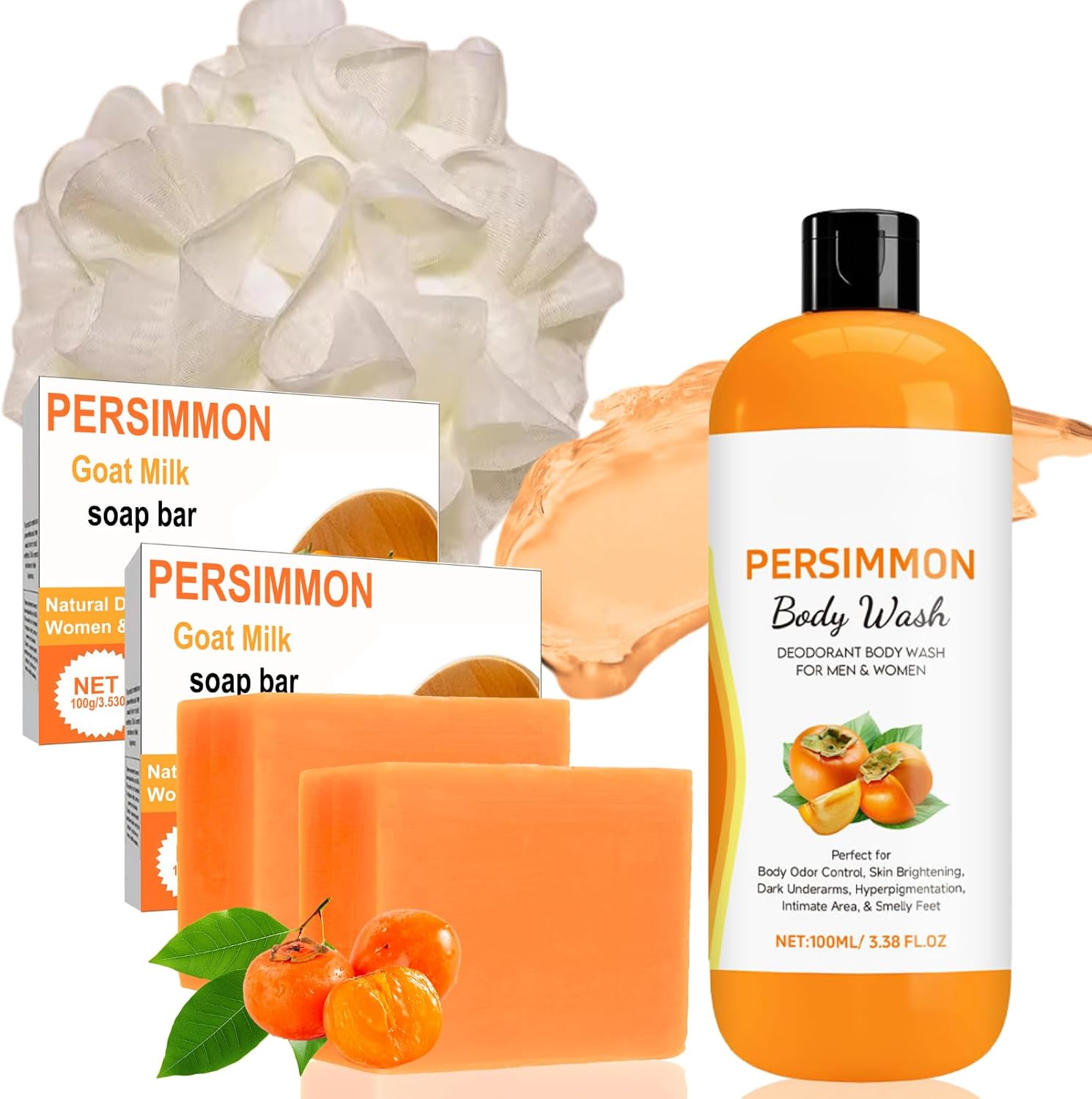Persimmon Soap & Body Wash Set – 2 Persimmon Goat Milk Soap Bars,Shower ...