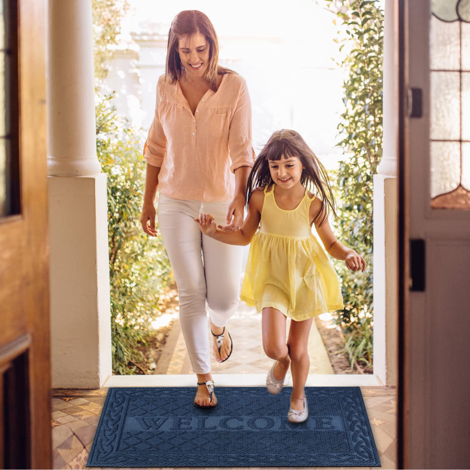 Mibao Durable Door Mat (18"x30",Blue), Welcome Mats Outdoor, Front Door ...