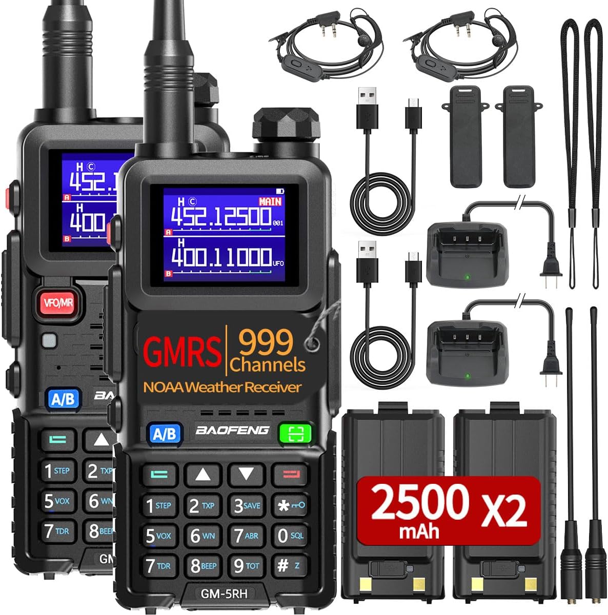 Amazon.com: BAOFENG GMRS Radio Handheld Long Range GM-5RH Walkie Talkies with 2500mAh Battery ...