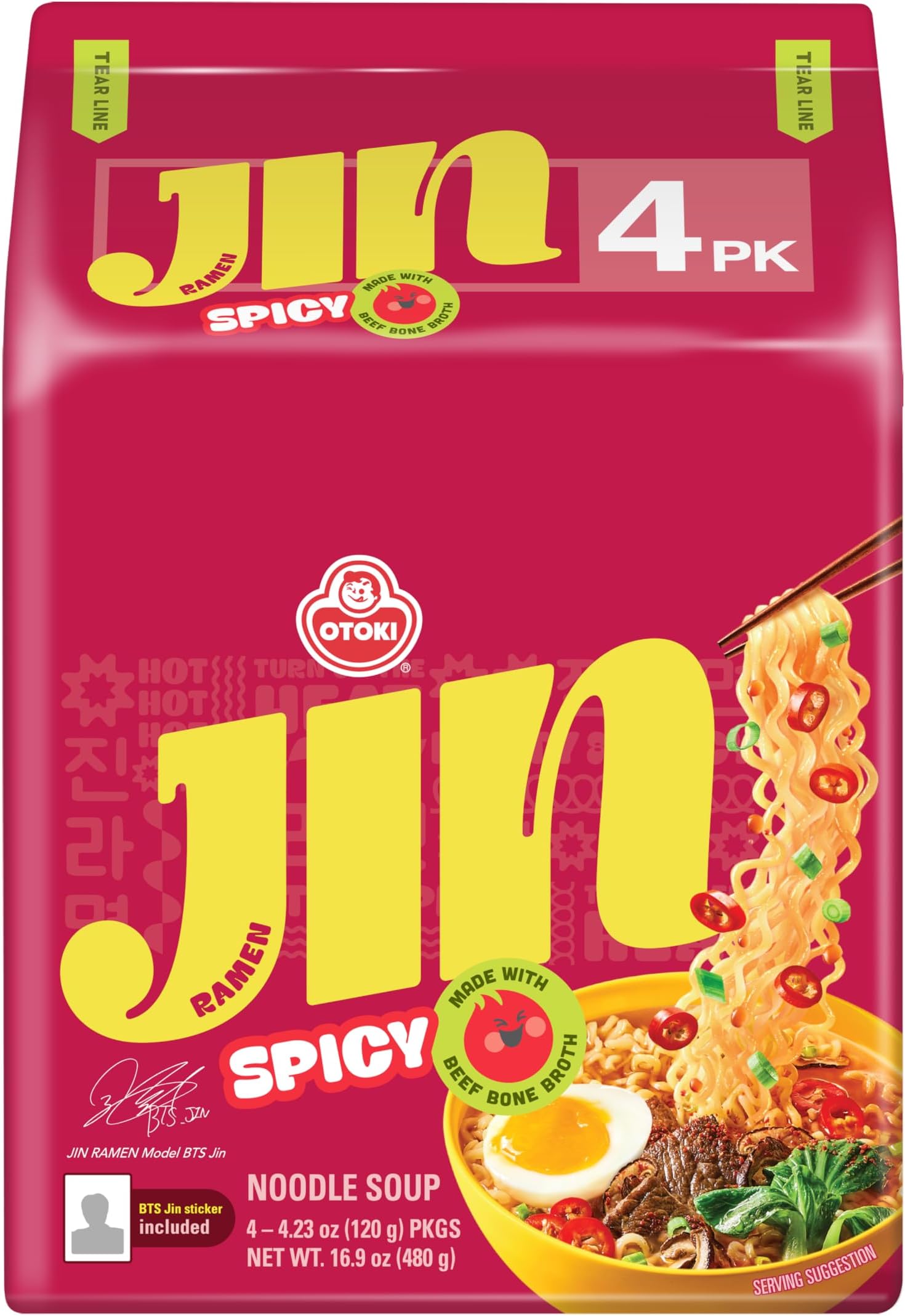 Amazon.com: OTOKI Jin Ramen Spicy Flavor, Authentic Korean Instant ...