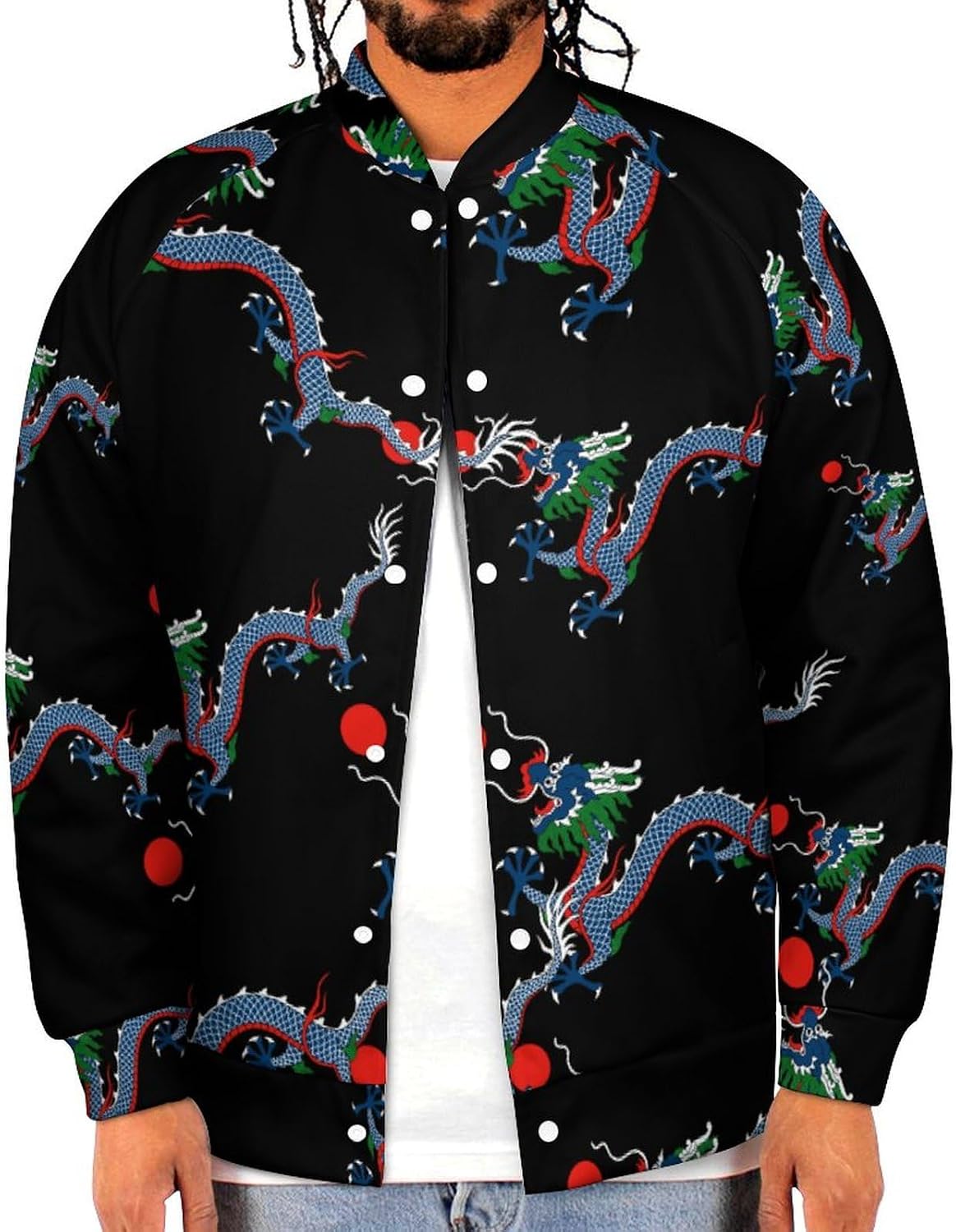 Amazon.com: Chinese Dragon Men's Baseball Bomber Jacket Casual ...