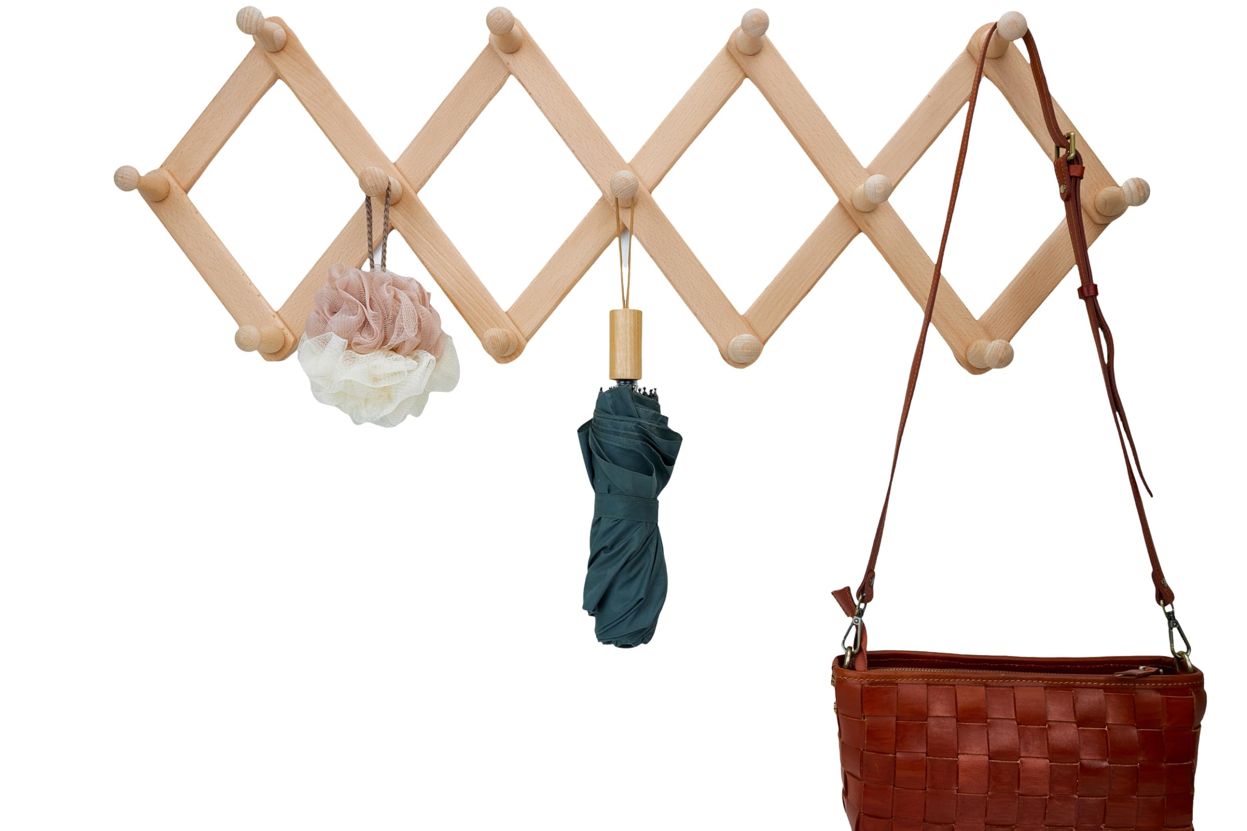 Amazon.com: wekiweyi Expandable Accordion Wall Rack – 13 Hook Wooden ...