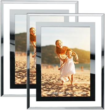 Amazon.com - HIKWADERY 5x7 Picture Frames Silver - Set of 2, HD Real ...