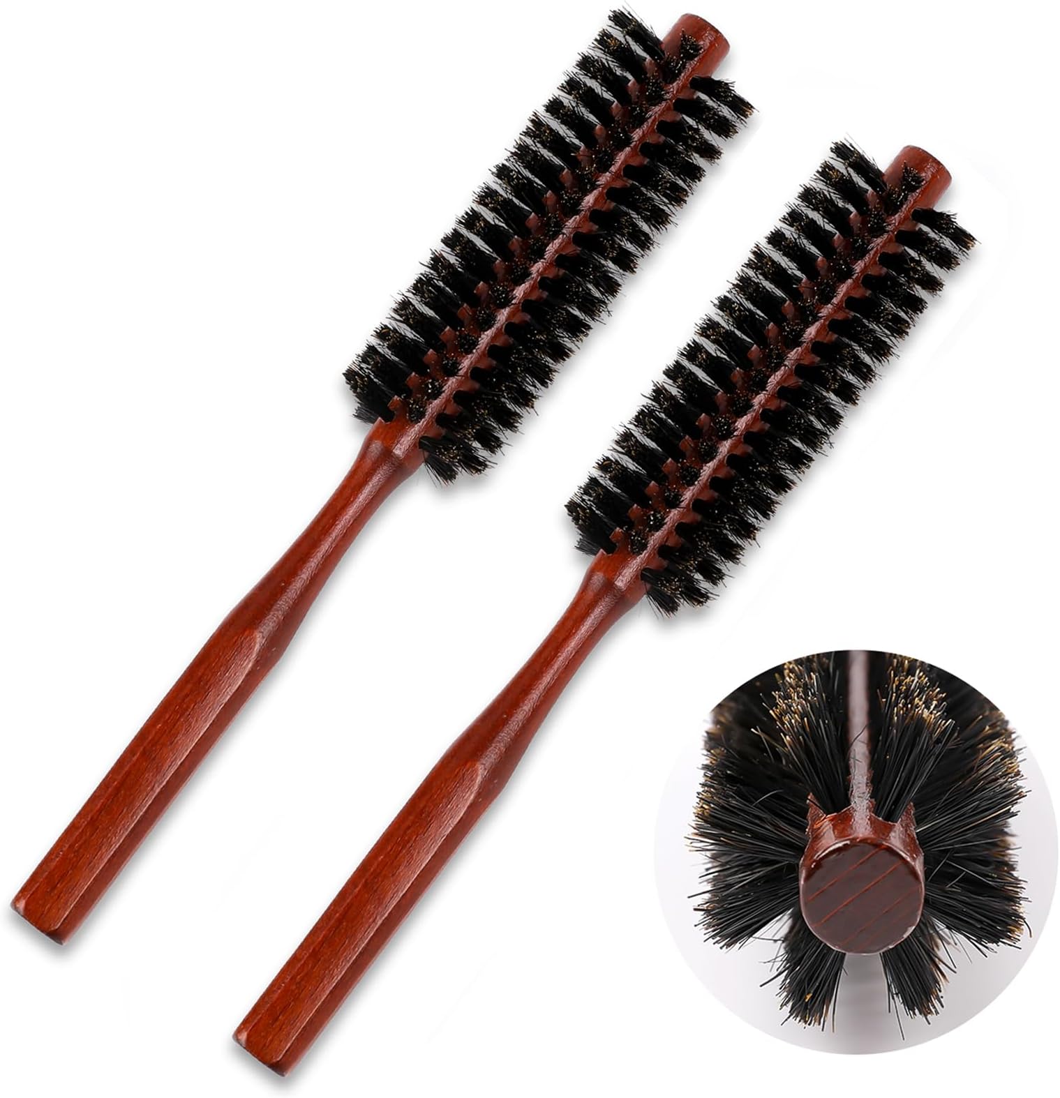 Amazon.com : Boar Bristle Hair Brush, 2 Pack Small Round Hair Brush ...