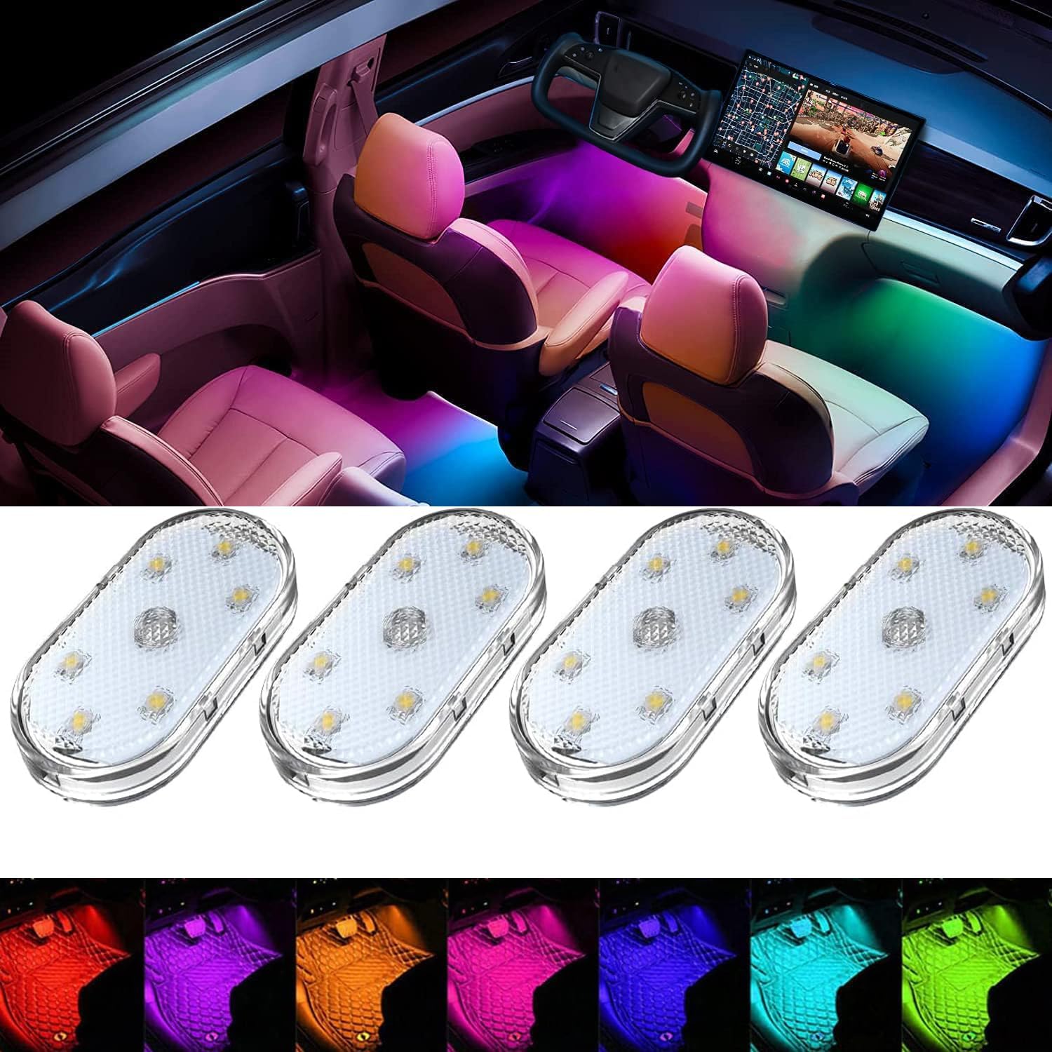 Amazon.com: 4Pcs Car LED Lights Interior Wireless, car led lights ...
