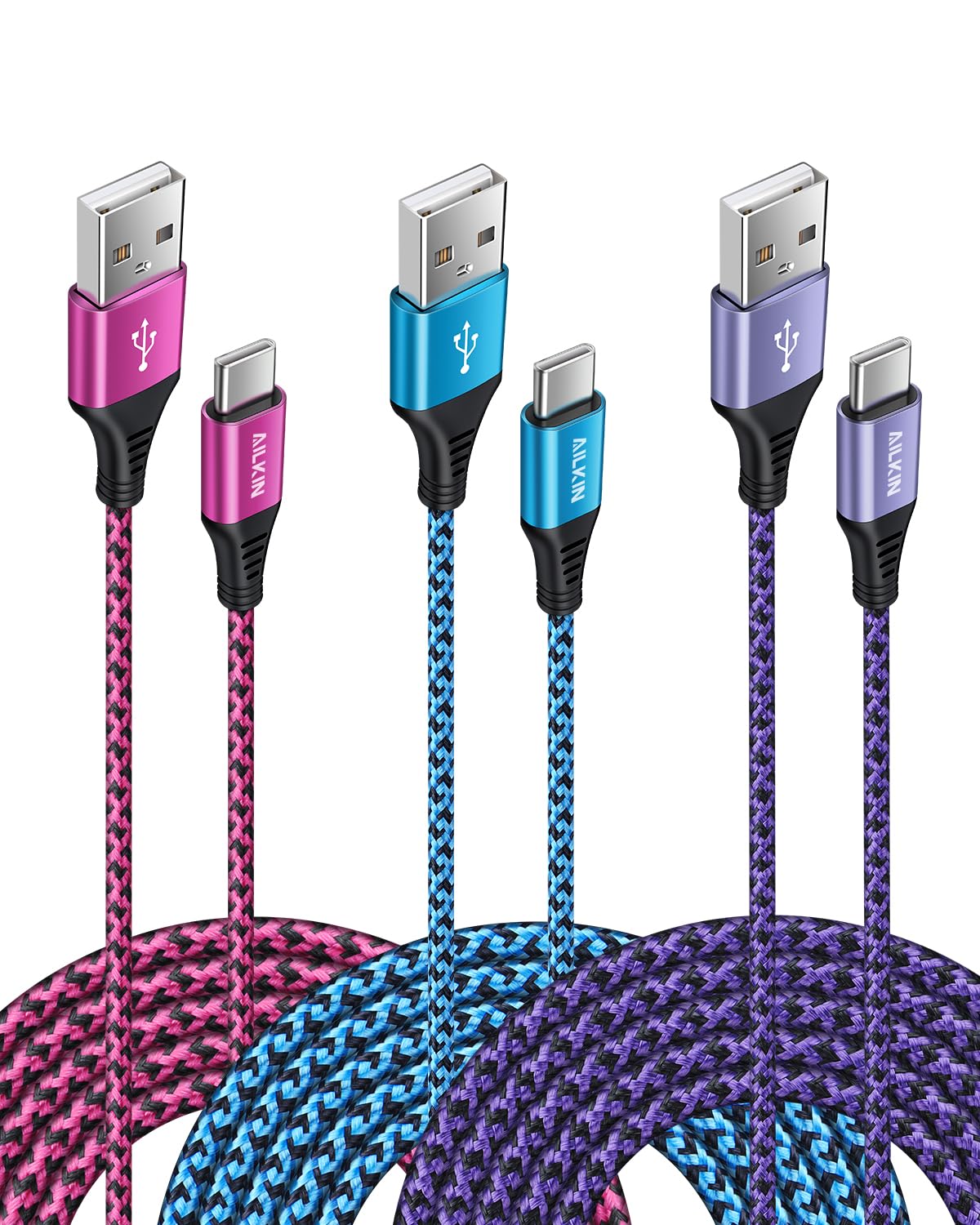 3-Pack USB A to USB C Cable, 6FT Fast Charging Nylon Braided Charger ...