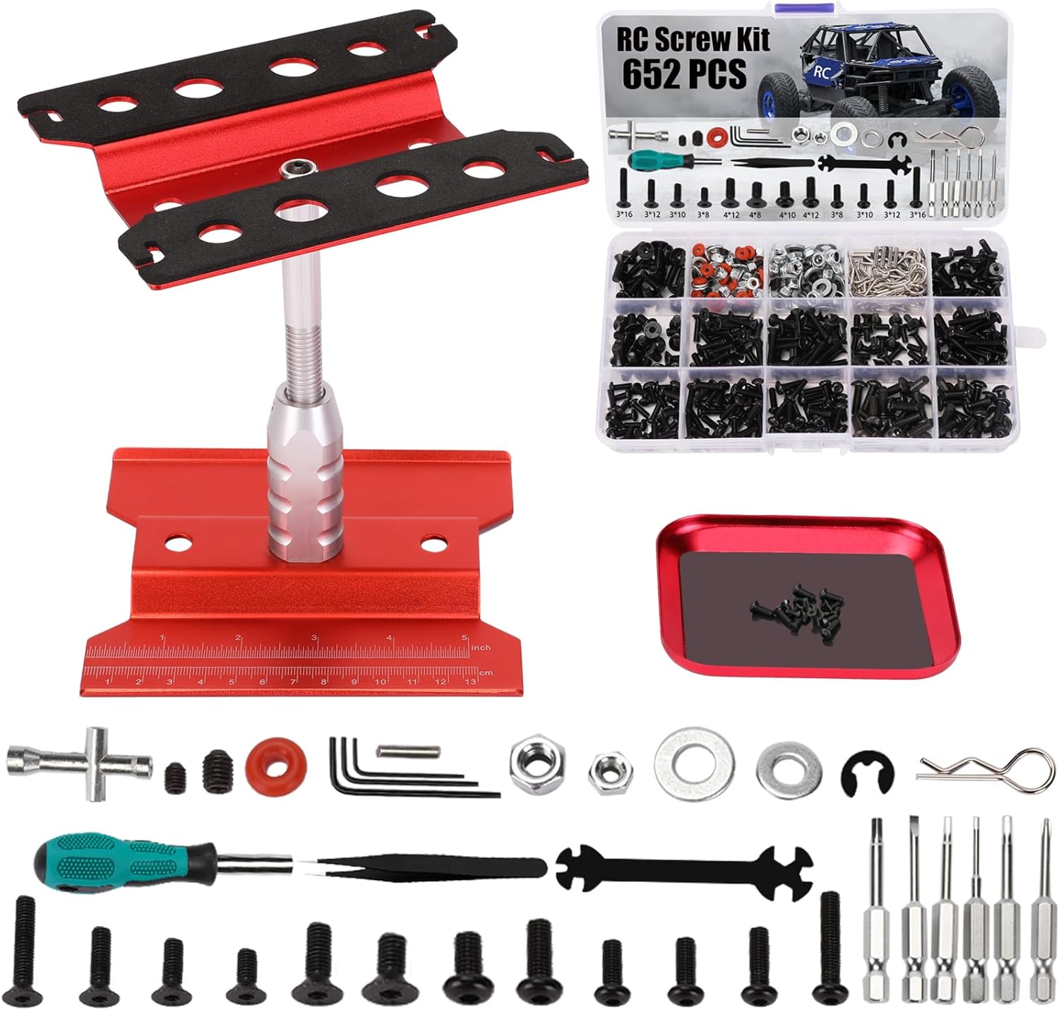 Amazon.com: RC Car Repair Work Stand 652 PCS Screw Kit with Srew Tray ...
