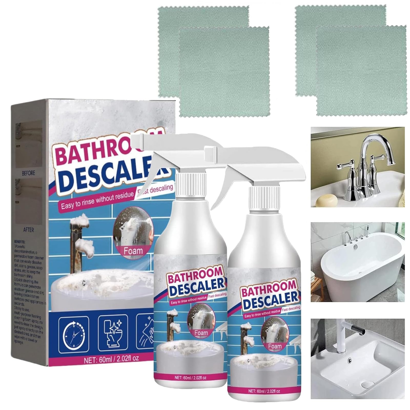 2Pcs Bathroom Descaler Foam, Bathroom Descaler Spray, Stubborn Stains ...