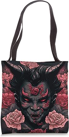 Amazon.com: Samurai Roses Flower Aesthetic Japanese Oni Mask Tote Bag ...