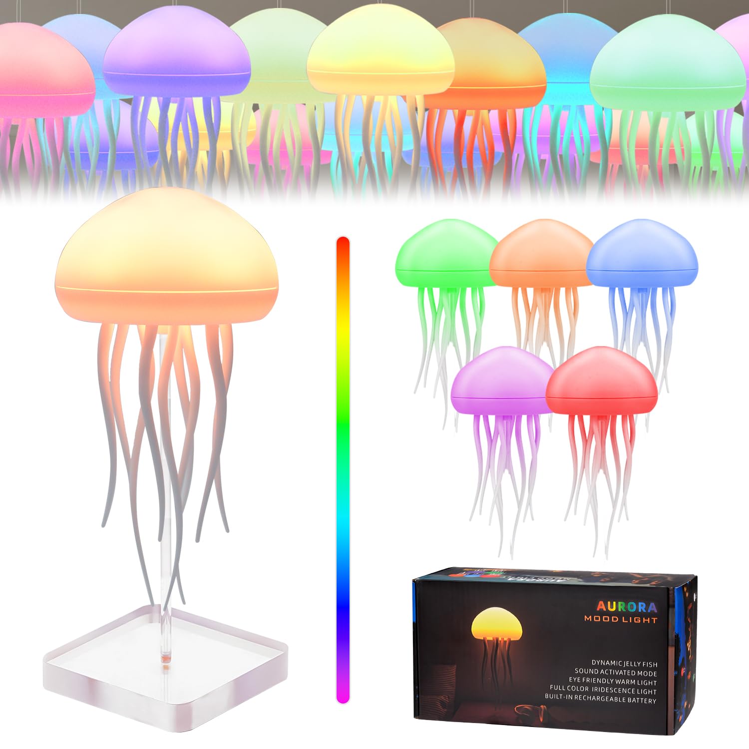 Pipihome Jellyfish Lamp, LED Jellyfish Night Light, Atmosphere Jelly ...